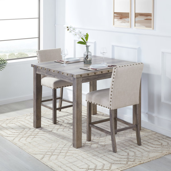 Gracie Oaks 3-Piece Farmhouse Dining Table Set, Counter Height Dinette ...