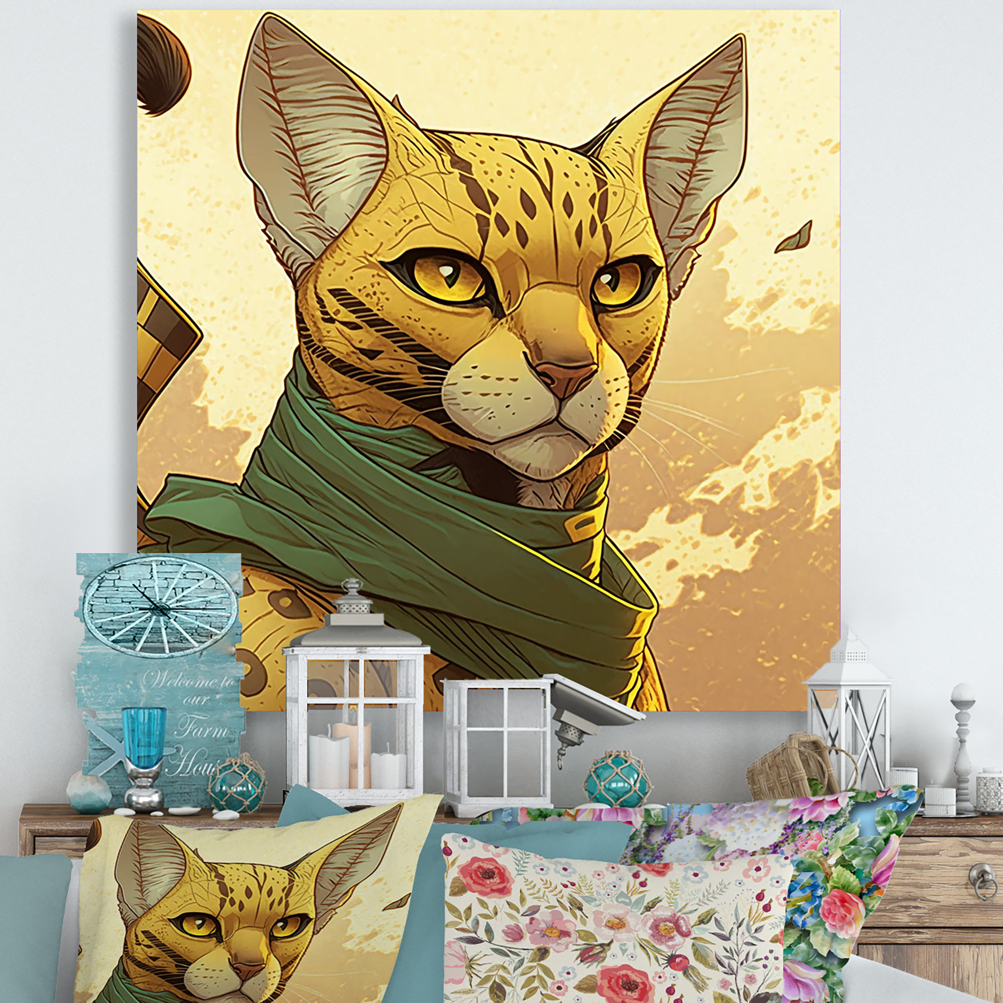 Red Barrel Studio® Yellow Wildcat Cartoon II - Animals Cat Canvas Wall ...