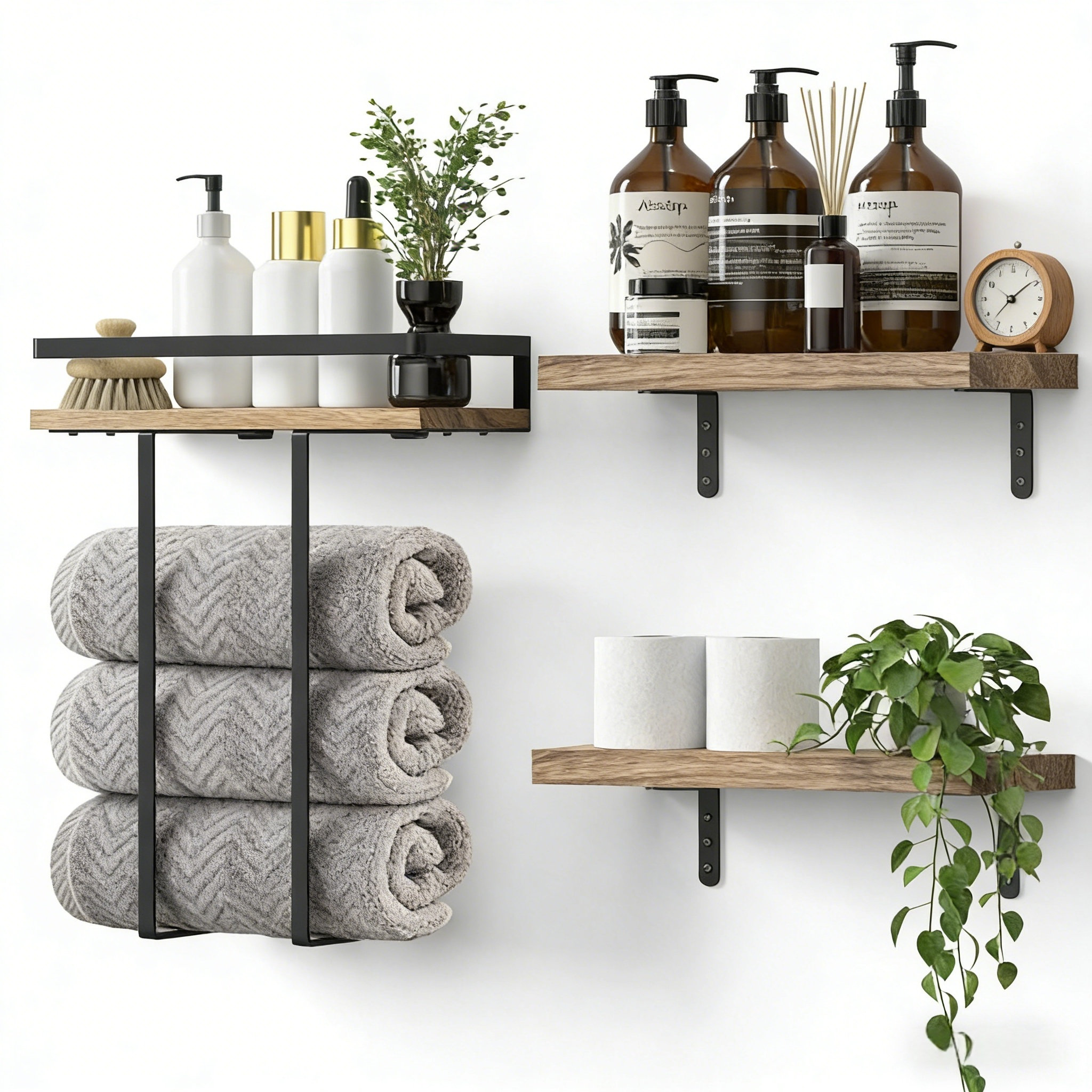 Trent Austin Design® Wall Mounted Floating Towel Rack Multi-Use Shelves ...