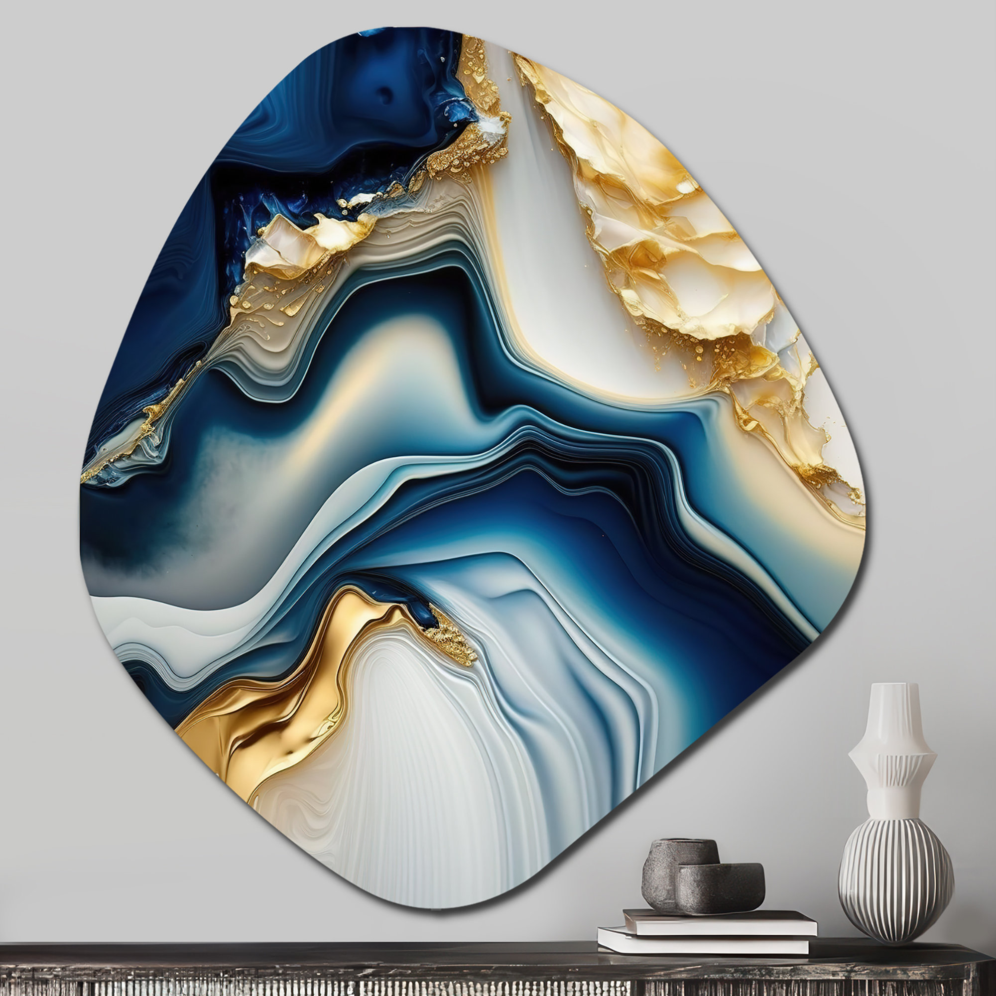 Design Art Abstract Geode Gold And Blue Marble II - Abstract Marble Nebula Shape Asymmetric ...