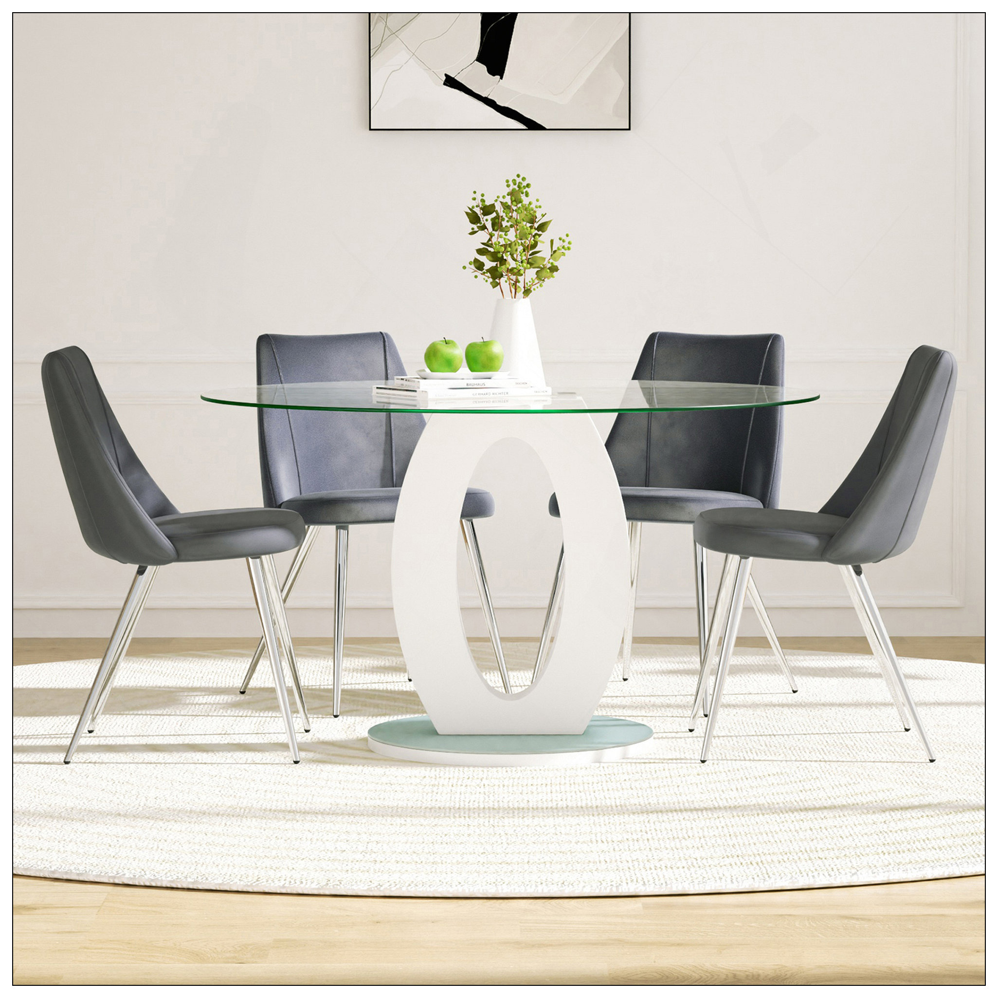 Ivy Bronx Modern Simple Round Glass Dining Table, Wear-Resistant ...