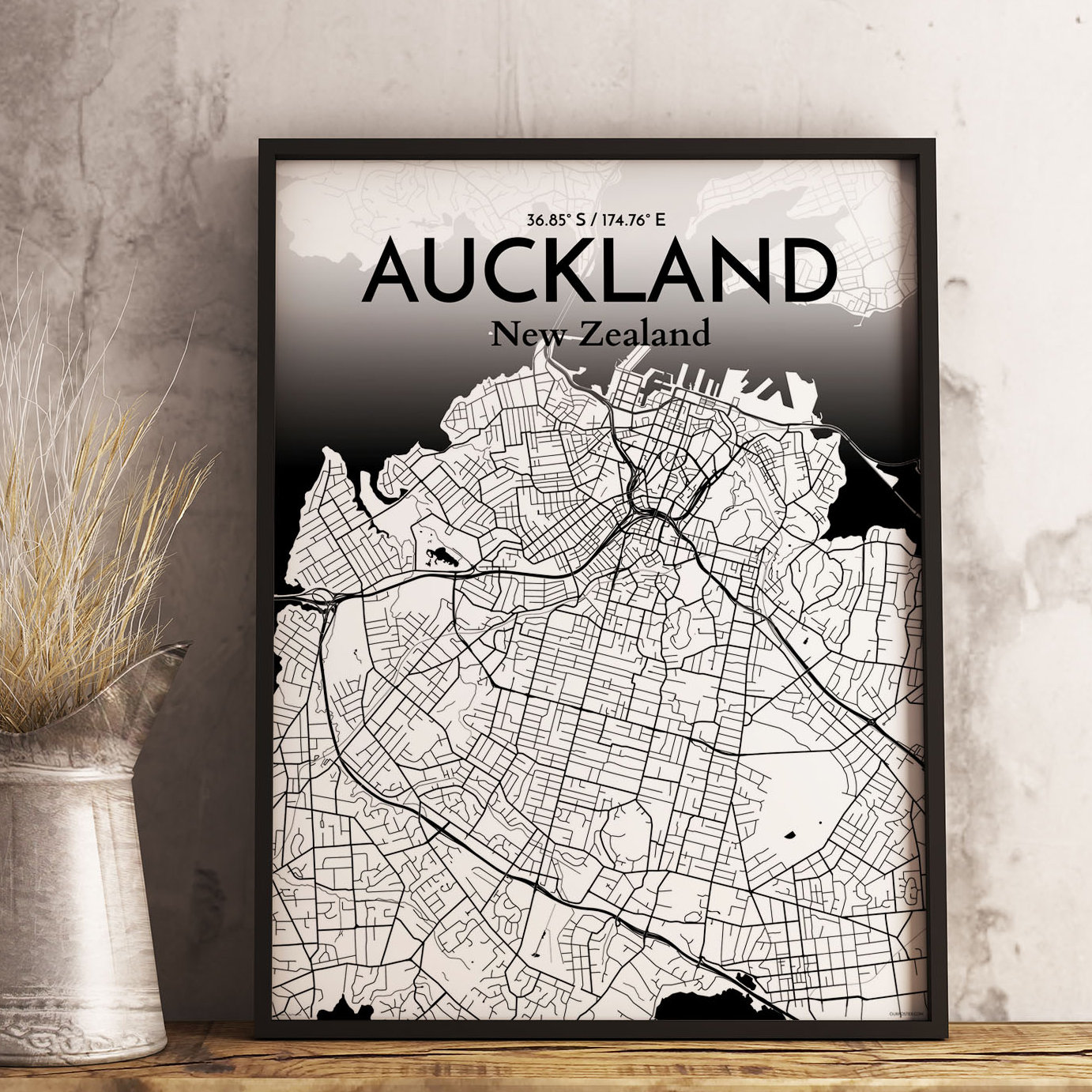 Wrought Studio 'Auckland City Map' Graphic Art Print Poster in Ink ...