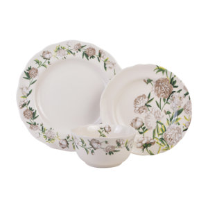 222 Fifth Luxe Peony Neutral Porcelain 12 Pc Dinnerware Set | Wayfair