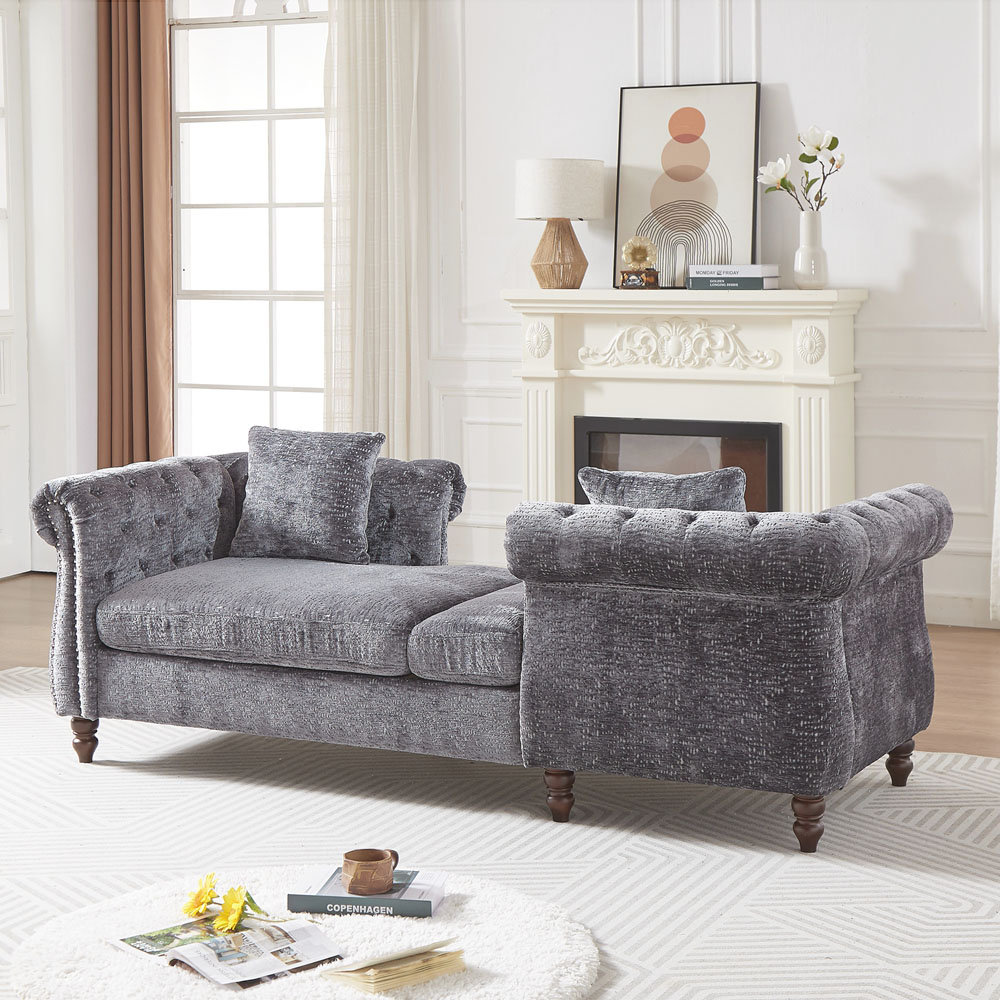 Canora Grey 81-inch Chenille Face-to-face Chaise Lounge with Two ...