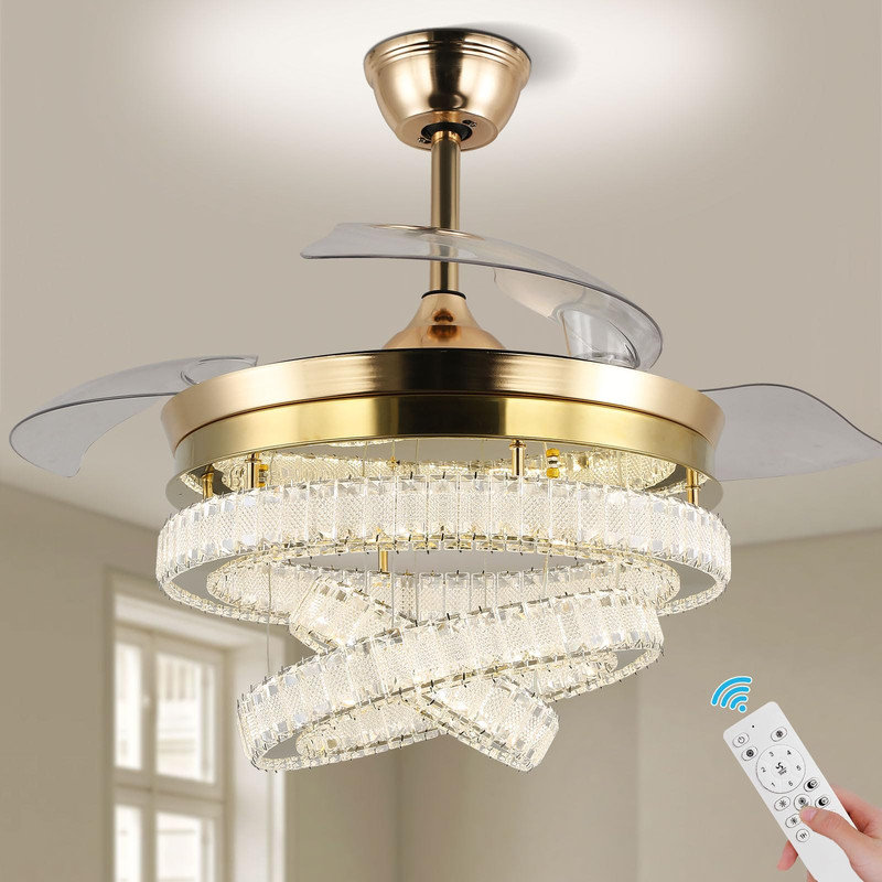Mercer41 42" Modern Crystal Ceiling Fan With Lights Dimmable Fandelier ...