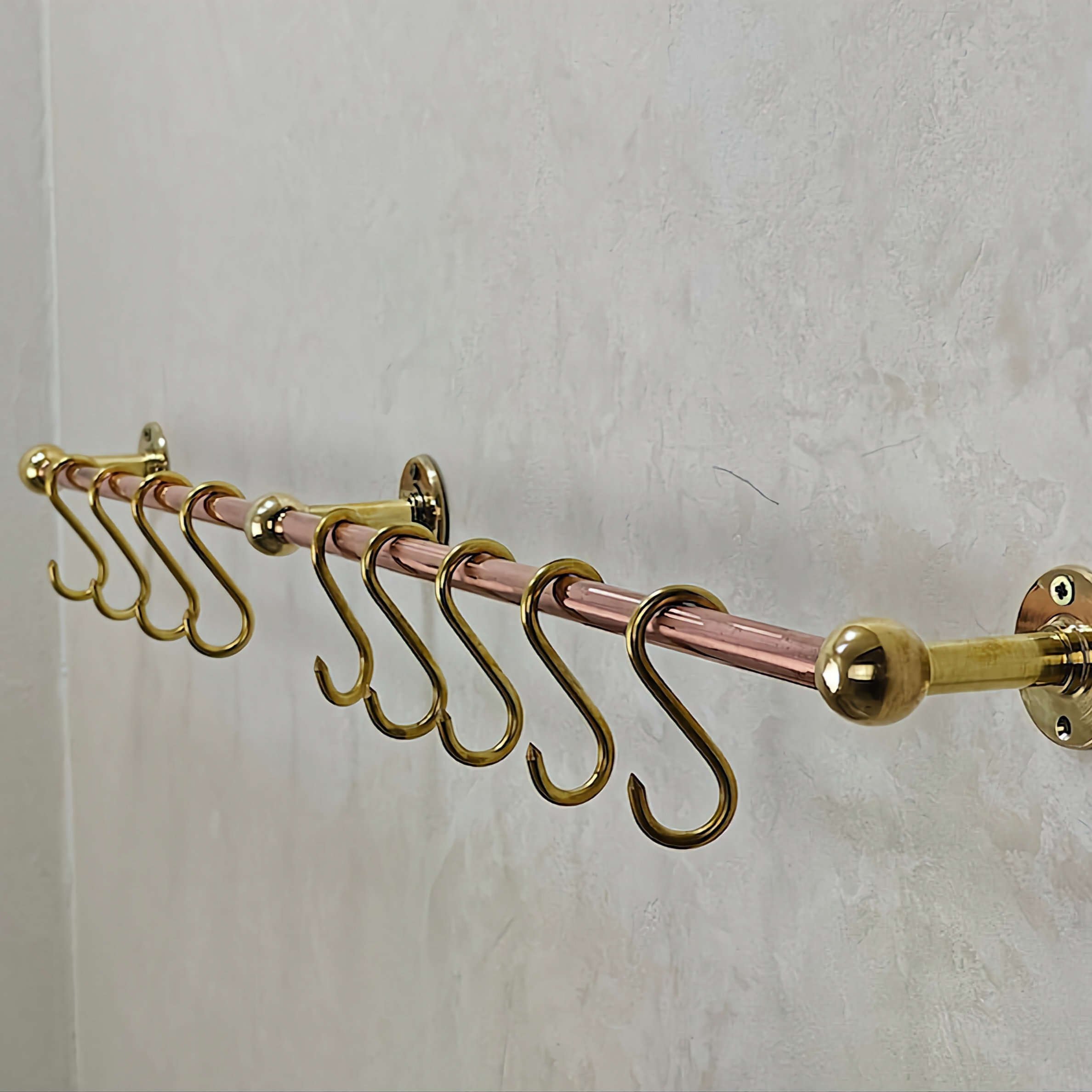 Rebrilliant Handmade Kitchen Rail Rack With Hooks Unlacquered Copper ...