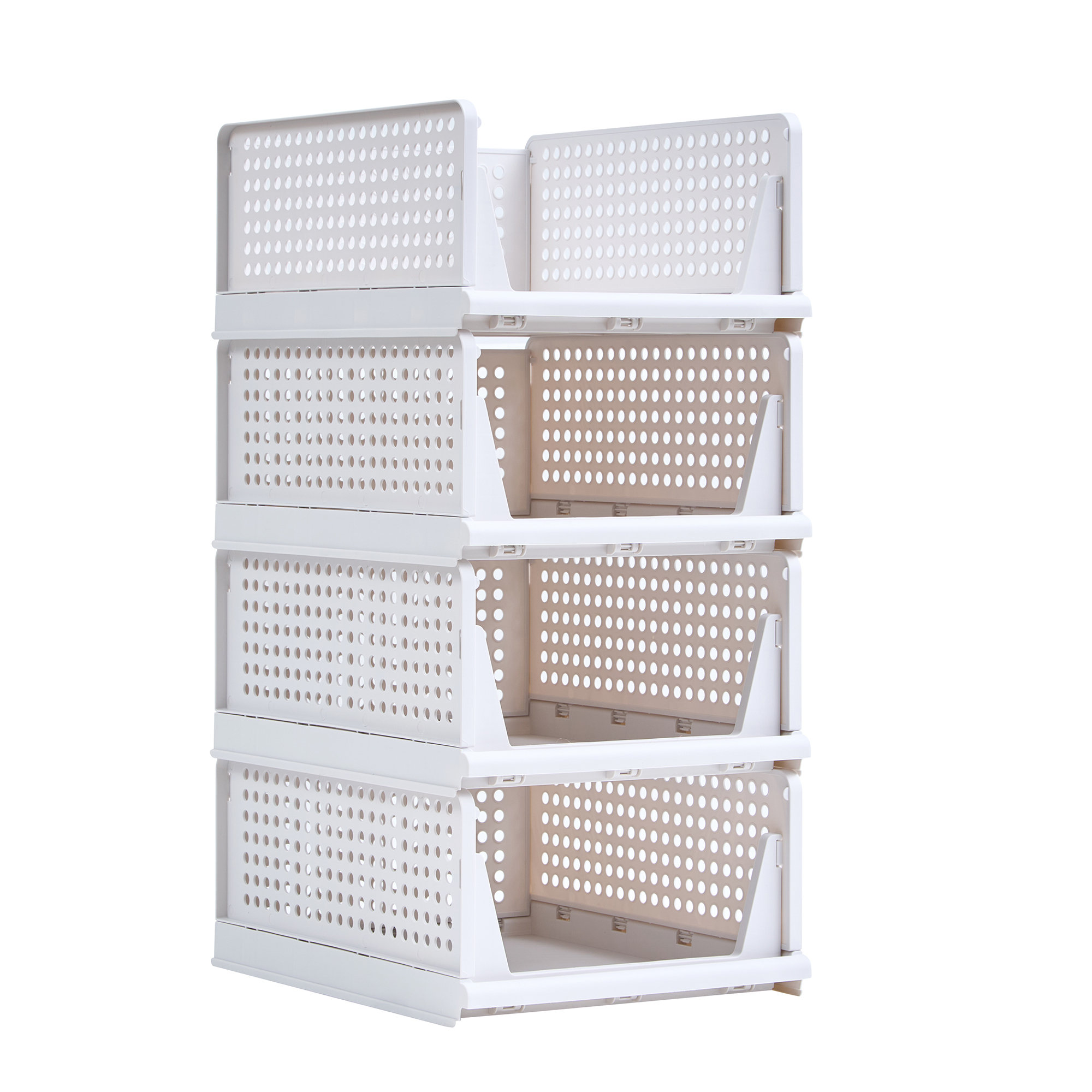 Vecelo White 4-Pack Foldable Storage Box Plastic Wardrobe Storage Bin ...