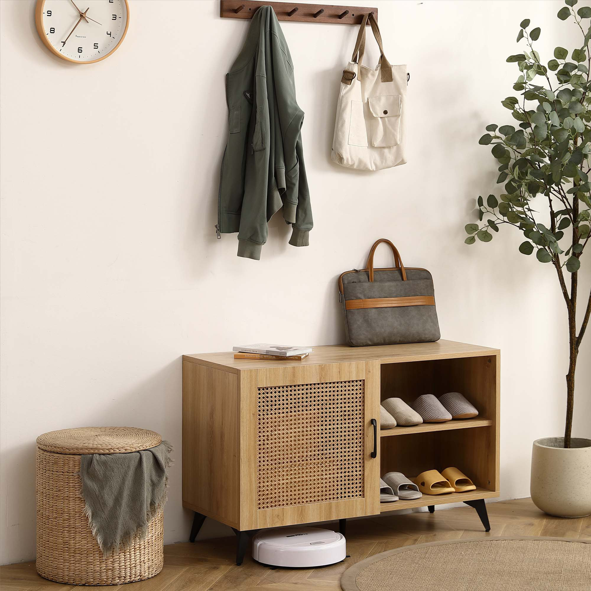 Bay Isle Home™ Modern Shoe-Storage Cabinet With Natural Rattan Mesh ...