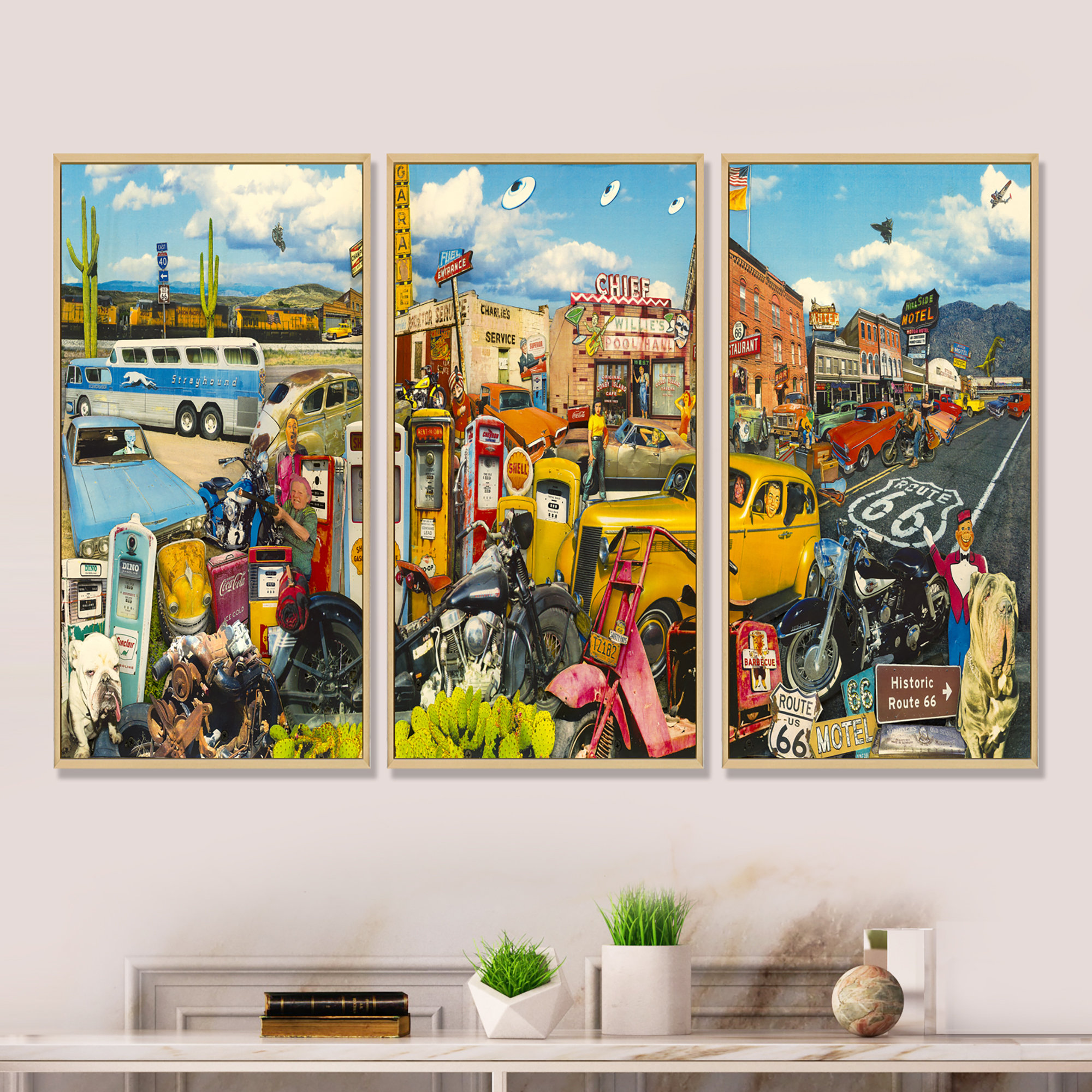 Trinx Route 66 Midwest Roadside Collage - Modern Framed Canvas Wall Art ...