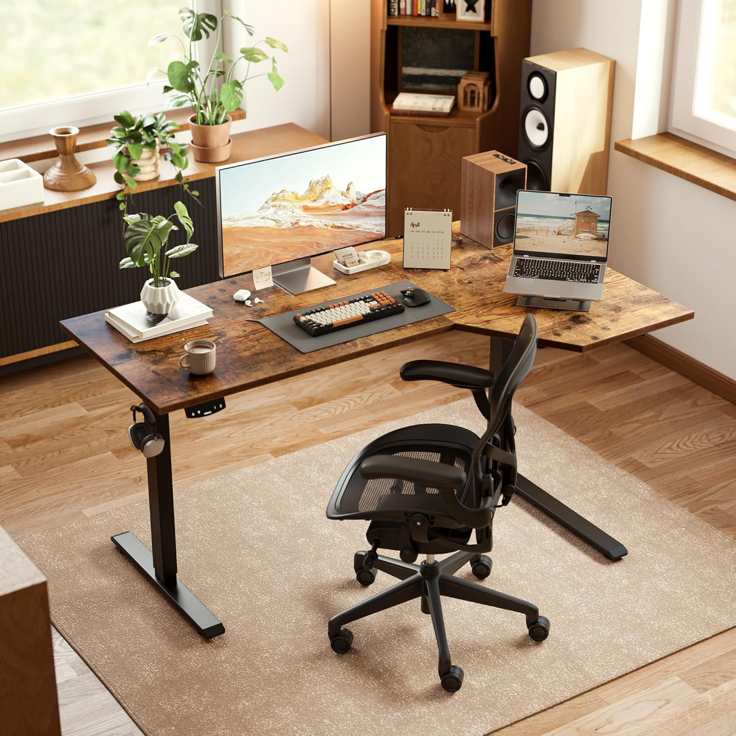 Inbox Zero L-Shaped Adjustable Desk, Sit And Stand Up Desk For Work ...