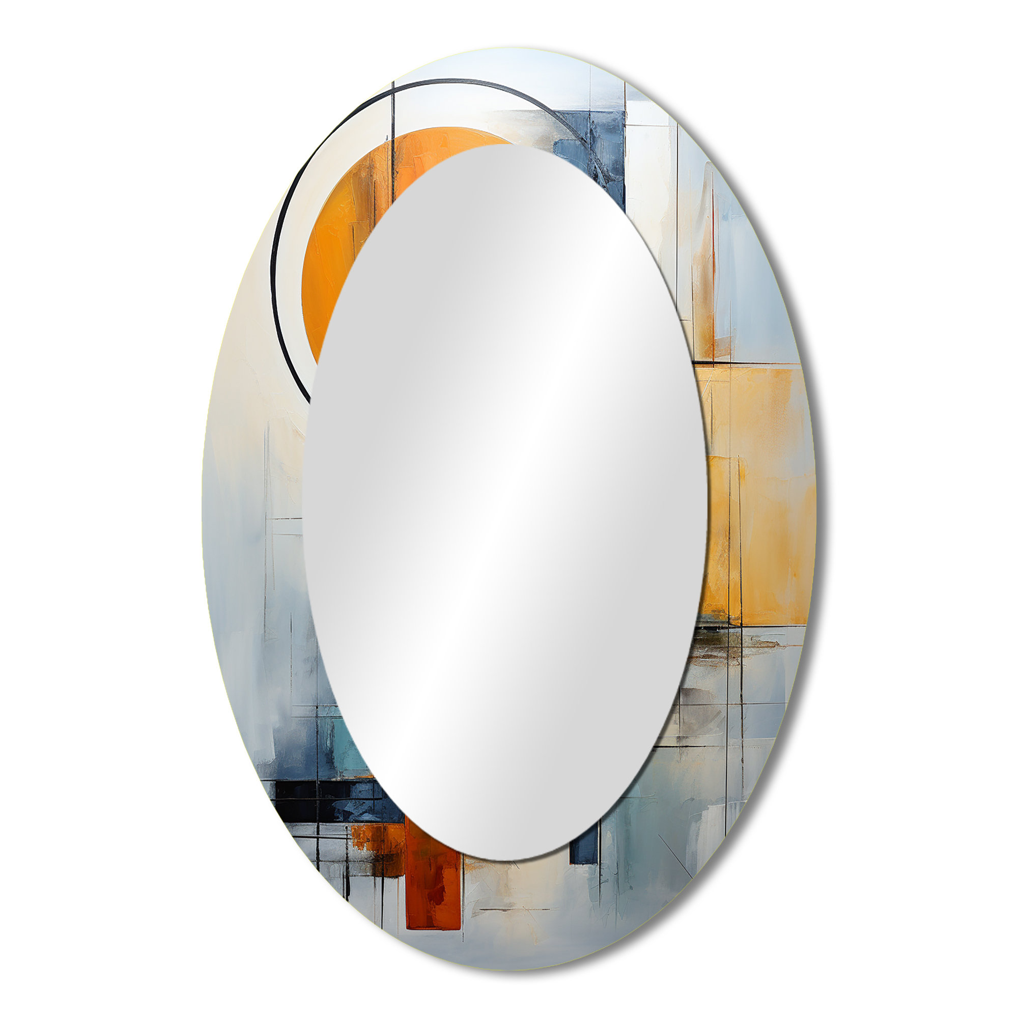 Dakota Fields Orange And Blue Cubism Assemblage I - Large Oval Wall ...