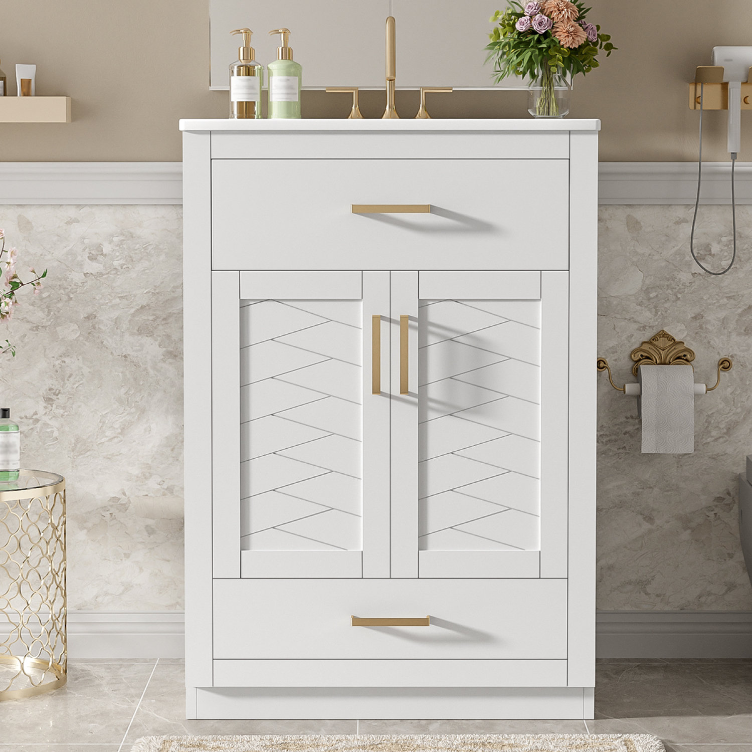 Winston Porter Bathroom Vanity with Integrated Ceramic Sink and Storage ...
