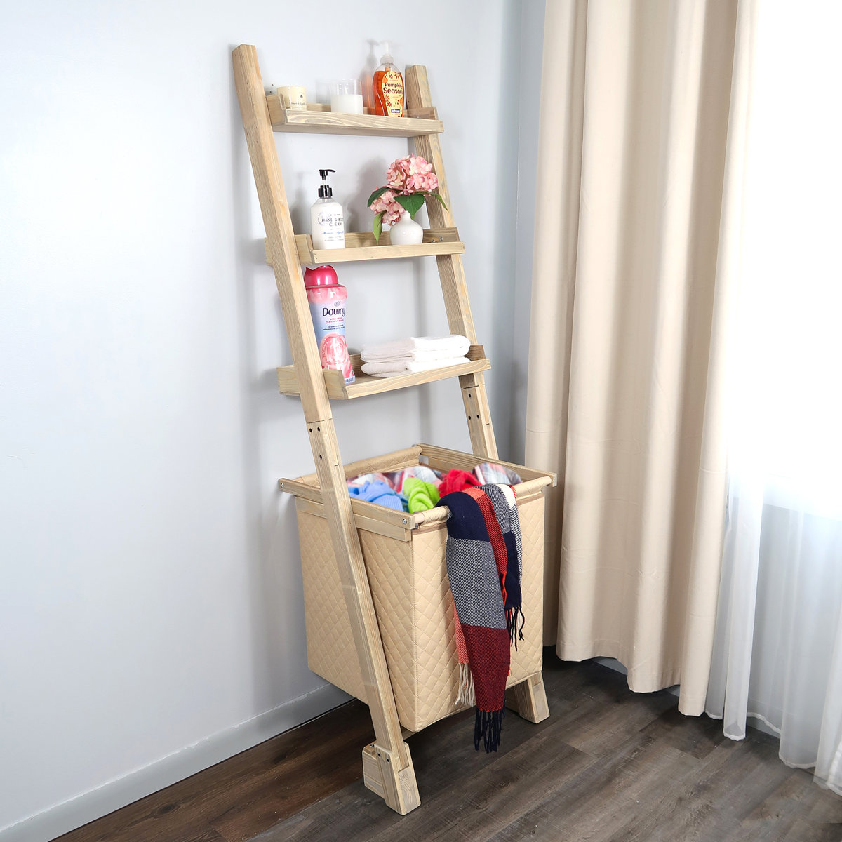 Bekitchen Wall-leaning Laundry Hamper Shelf with 3 Tiers Storage Trays ...