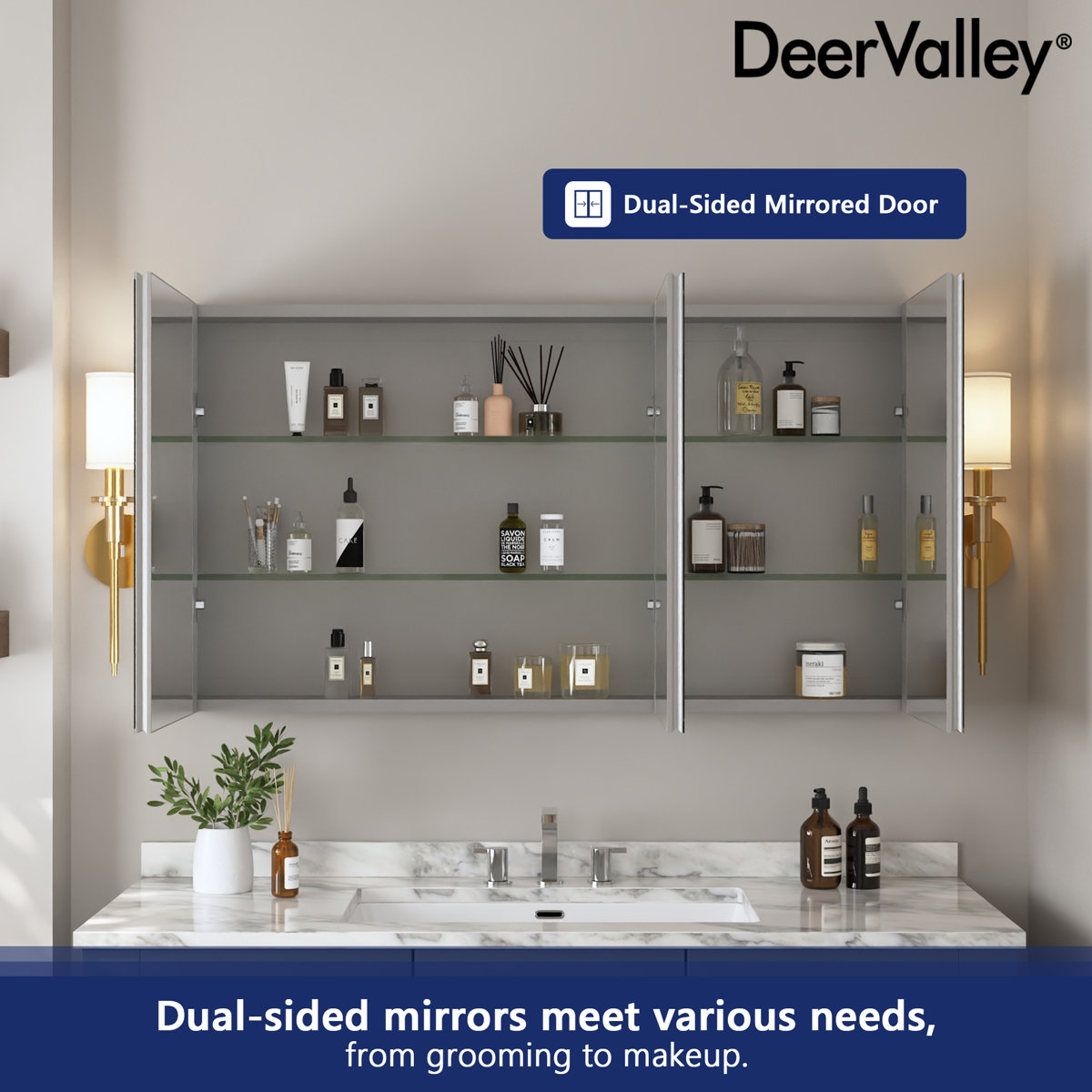 DeerValley 48'' W x 26'' H Surface Mount Frameless 3 Door Medicine ...