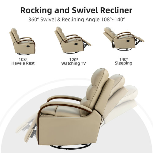Wade Logan® Azilda 29" Wide Genuine Leather Manual Swivel Rocking ...