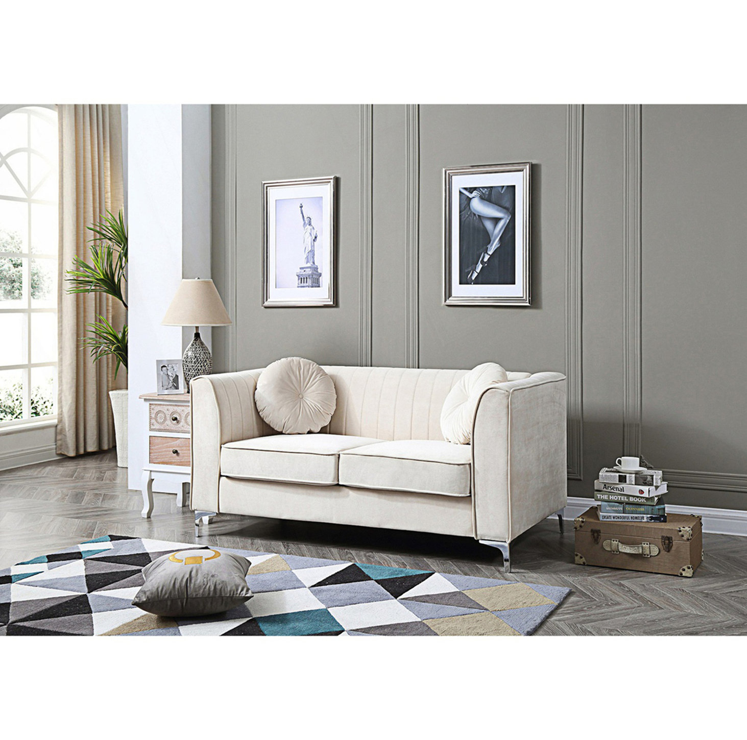 George Oliver Modern Sofa Loveseat With Chrome Legs, Two-Seat Sofa ...