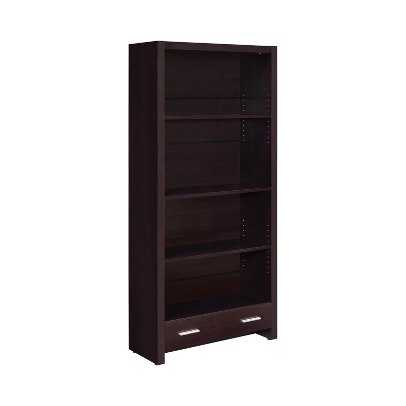 Latitude Run® Skylar Cappuccino 5-Shelf Bookcase with Storage Drawer ...