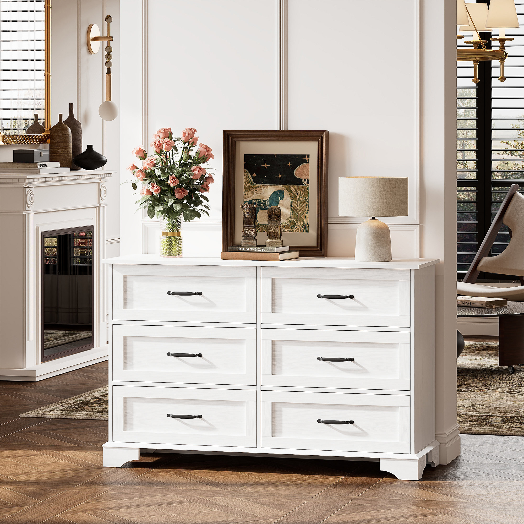 Winston Porter 6 Drawer 47.2" W Drawer Double Dresser For Bedroomm ...