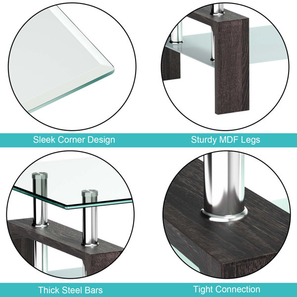 Wrought Studio™ Wrought Studio Rectangle Glass Coffee Table End Side ...