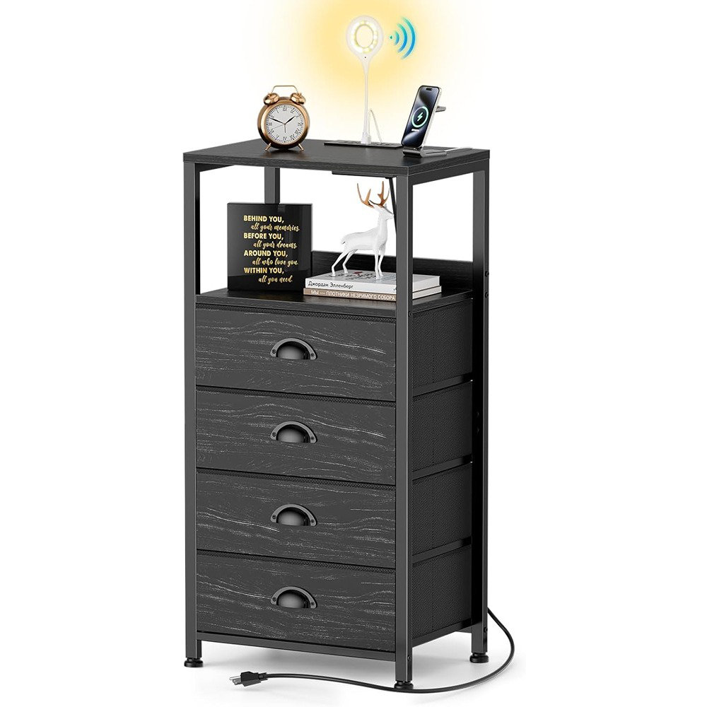 17 Stories Nightstand With Charging Station & Voice Control Night Light ...