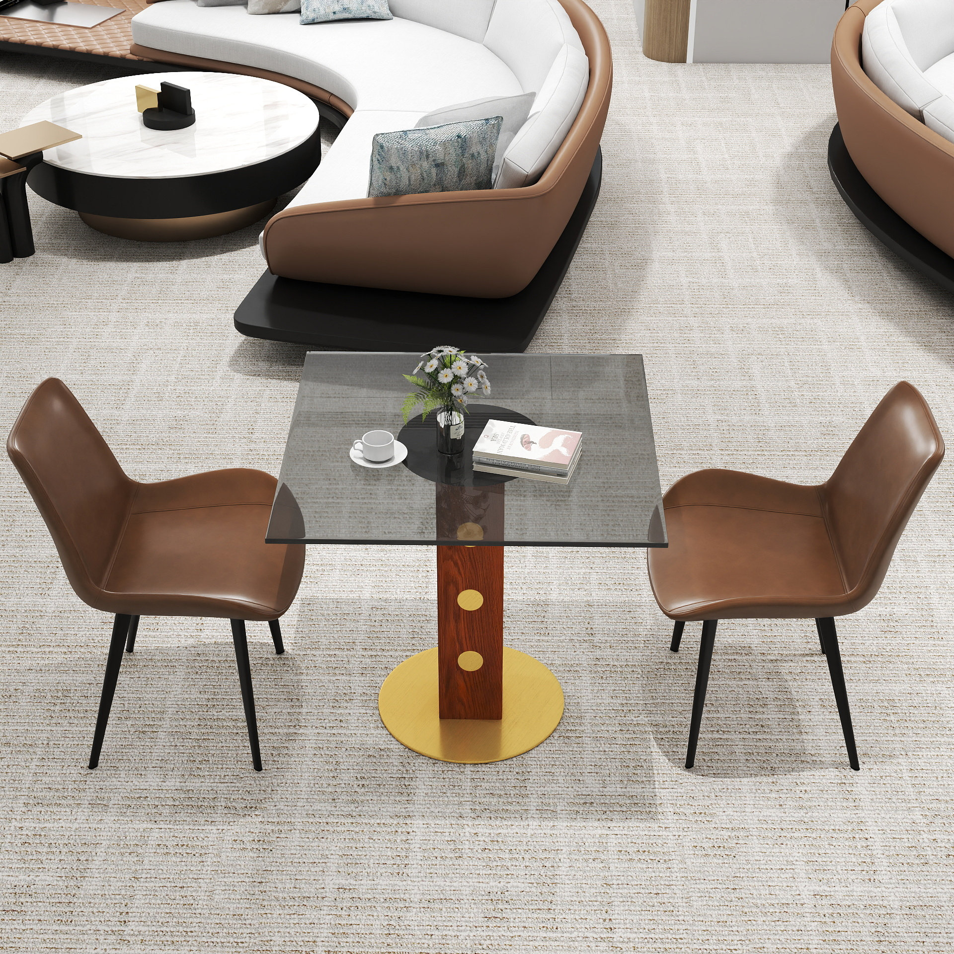 Mercer41 3-Piece Modern Round Glass Conference Table Set With 2 PU ...