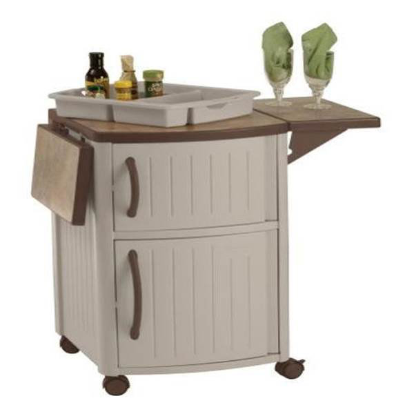 Suncast Portable Outdoor Patio Prep Serving Station Table & Cabinet ...