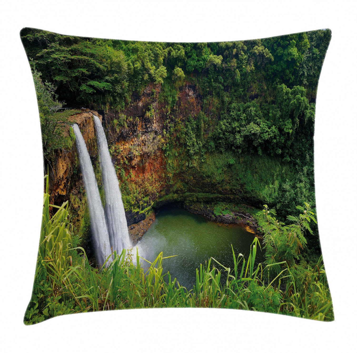 Ambesonne Majestic Twin Wailua Waterfalls Indoor / Outdoor 28" Throw ...
