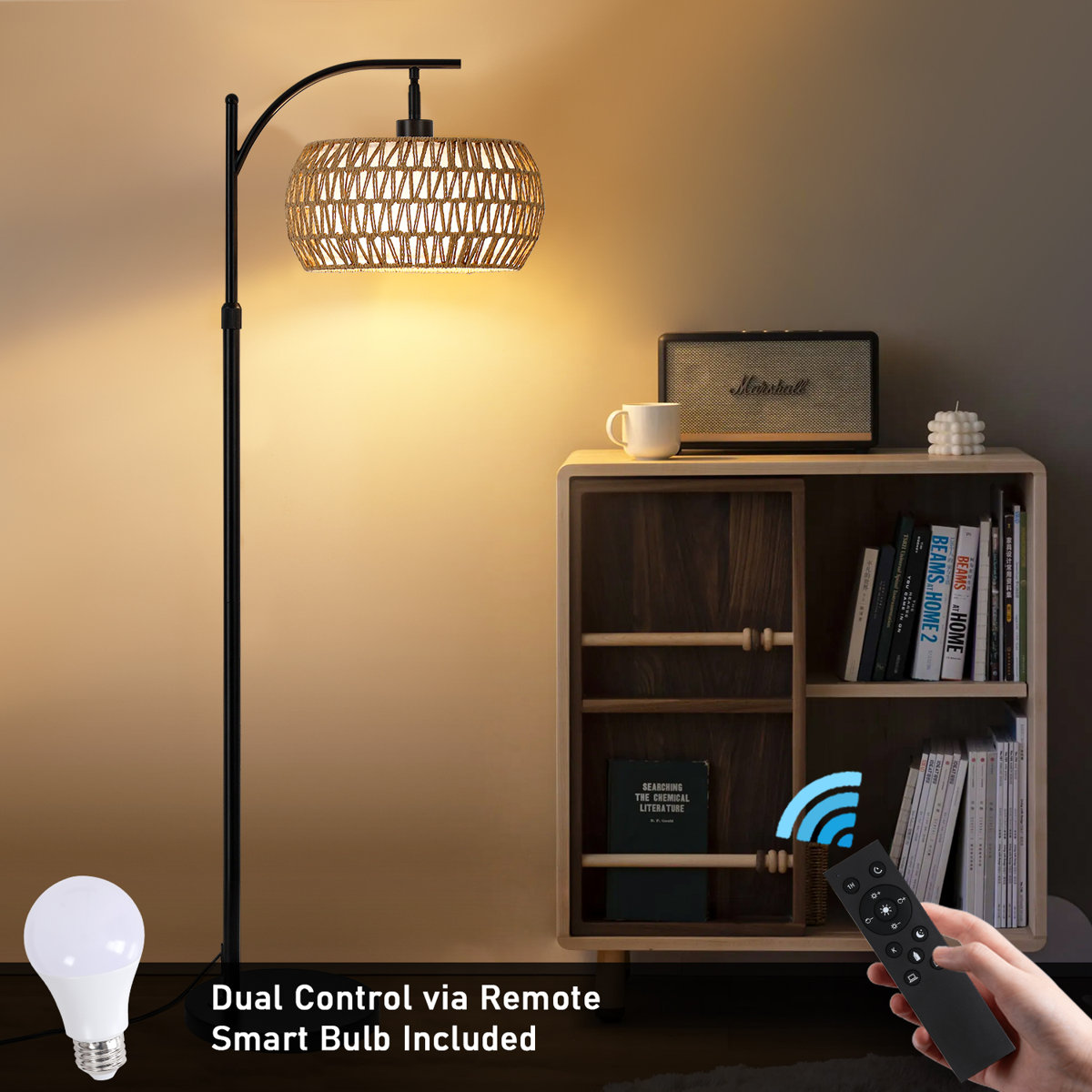 Bay Isle Home™ Abdool 68.5'' Arched/Arc Remote Control Rattan Floor ...