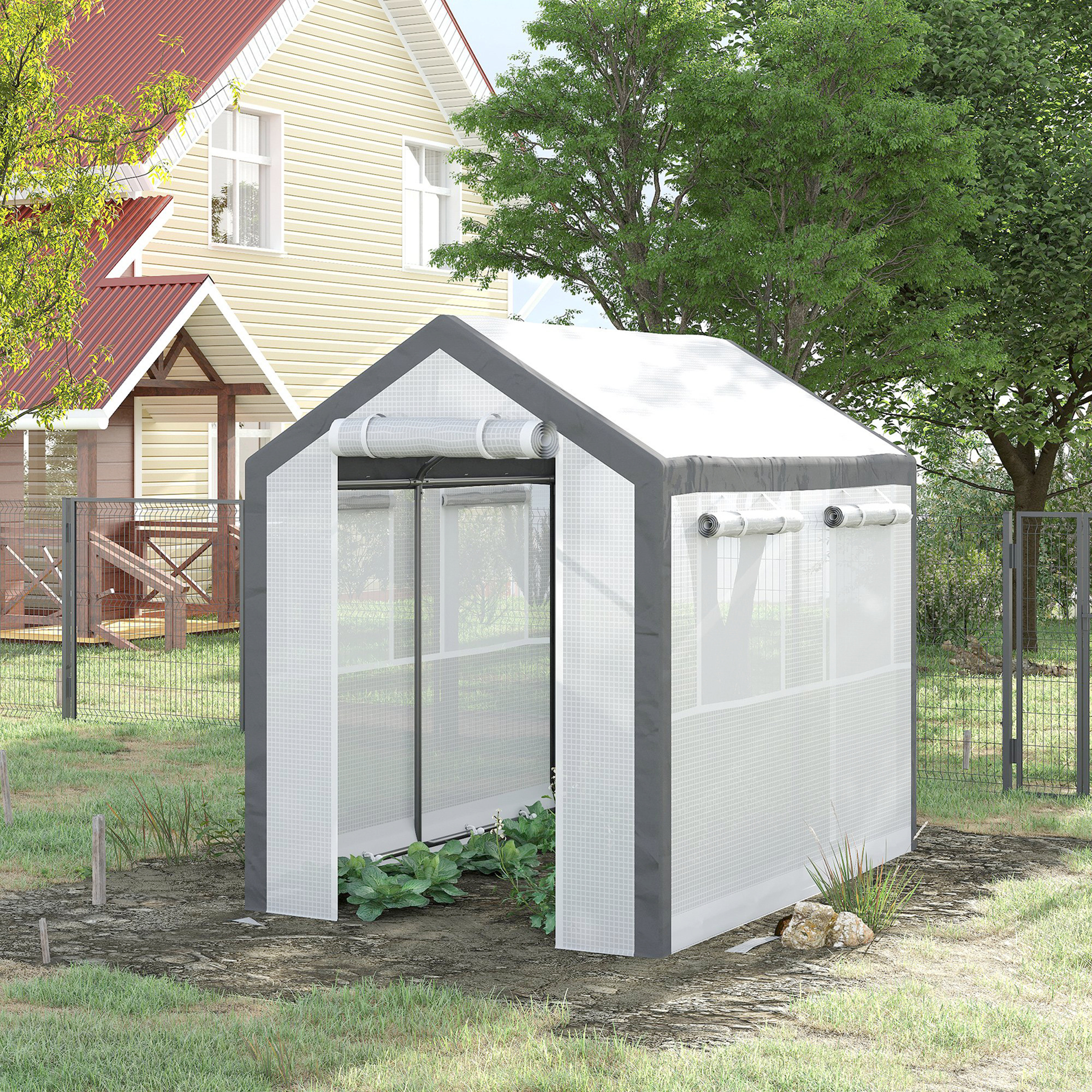 KAQCVIN Walk-In Greenhouse, Outdoor Gardening Canopy With 6 Roll-Up ...