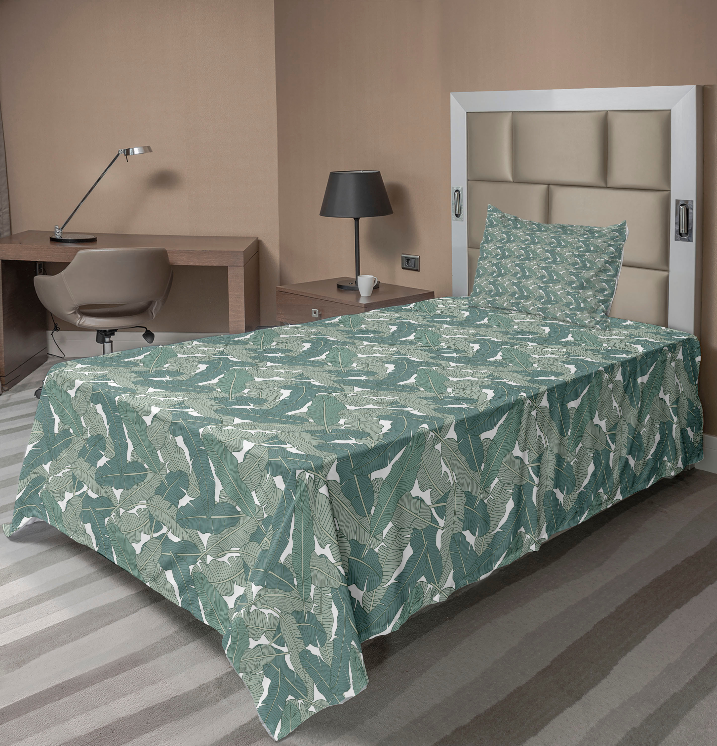 Ambesonne Tropical Sheet Set Retro Jungle Leaves Art Grey Teal Almond ...