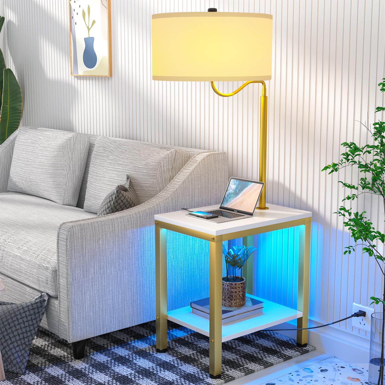 Everly Quinn Modern Multicolor LED Floor Lamp With Smart RGB Lights ...