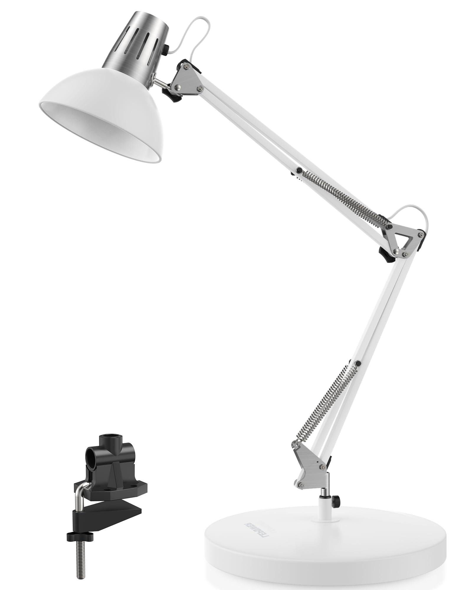 Inbox Zero Adjustable Metal Desk Lamp with Goose Neck, Clamp, On/Off ...