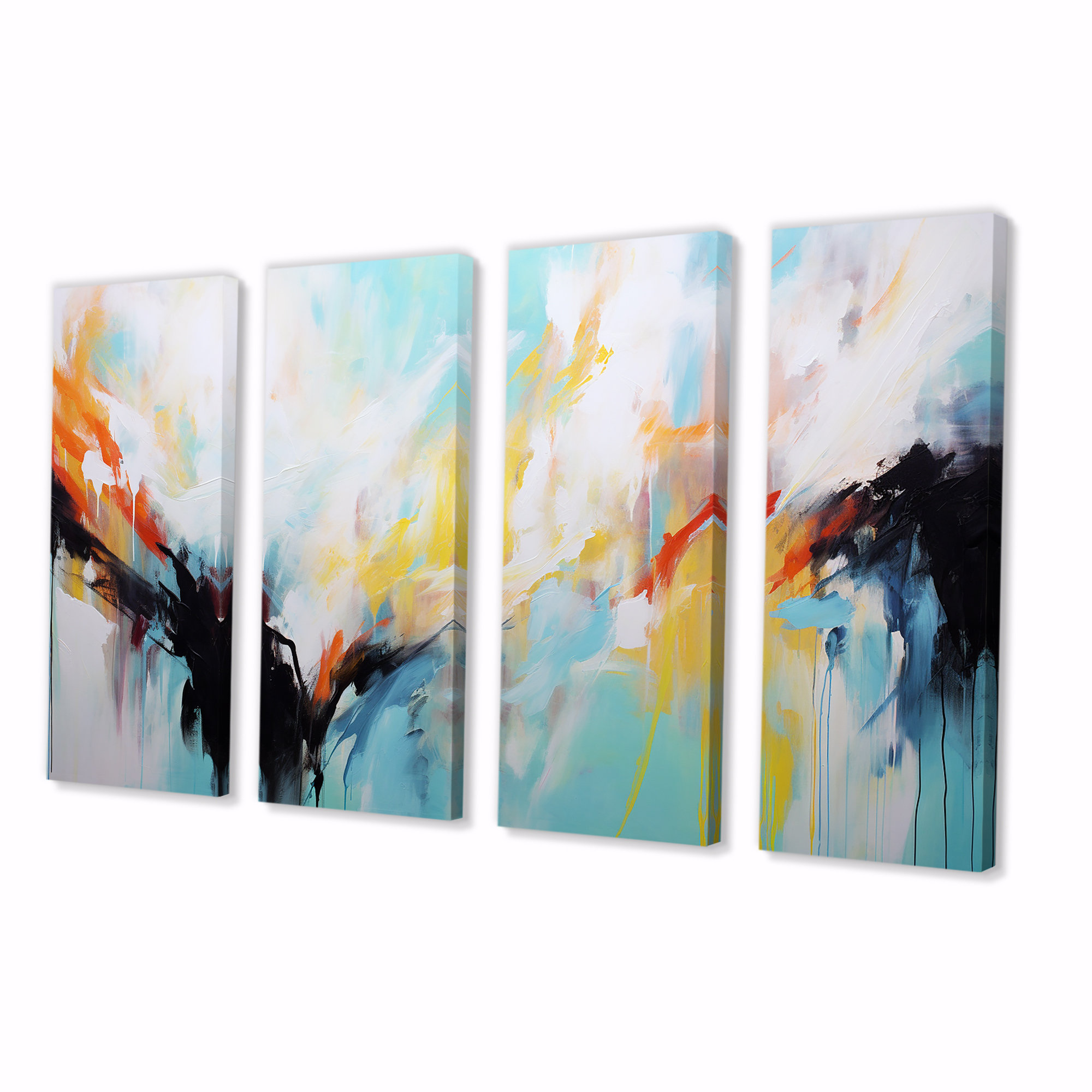 Ivy Bronx Azure Blue White Fusion - Abstract Painting 4 Piece Wall Art ...