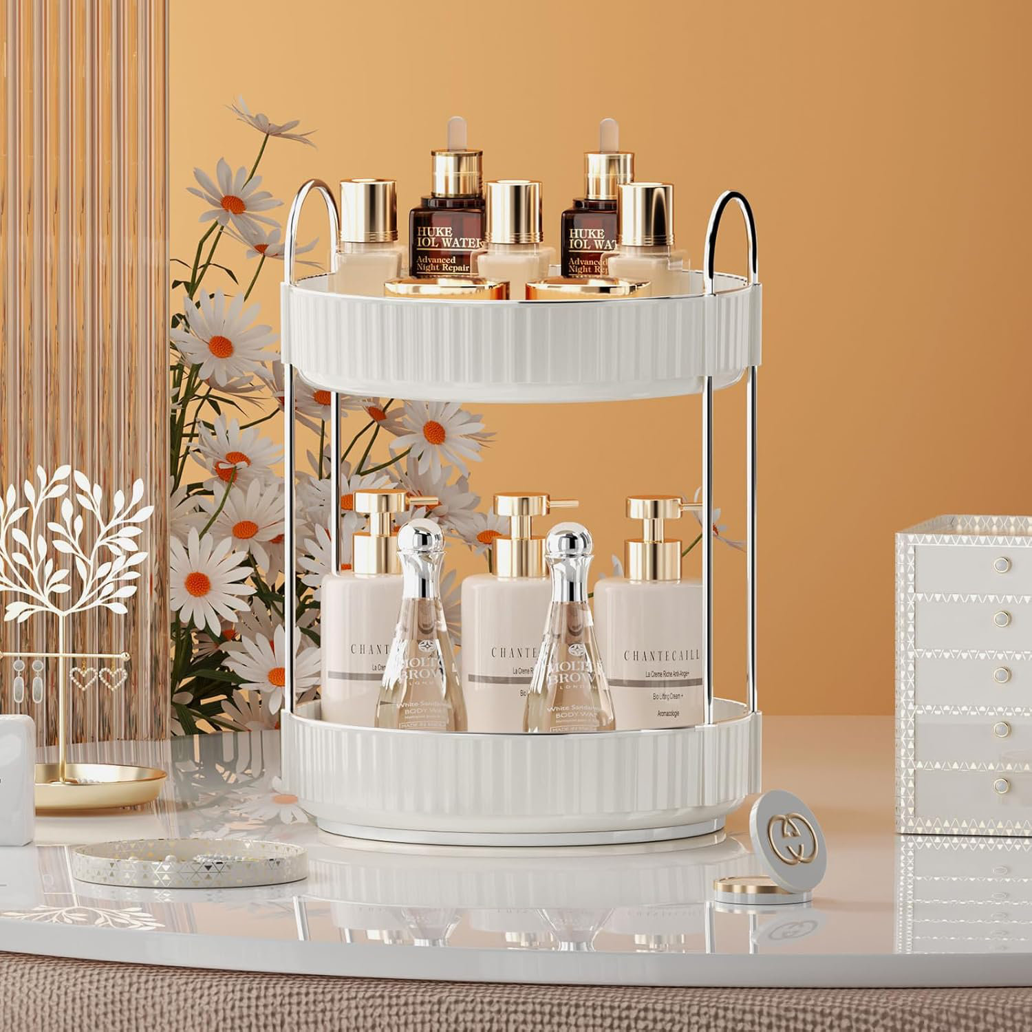 Mercer41 360-Degree Rotating Makeup Organizer For Vanity - 2 Tier High ...