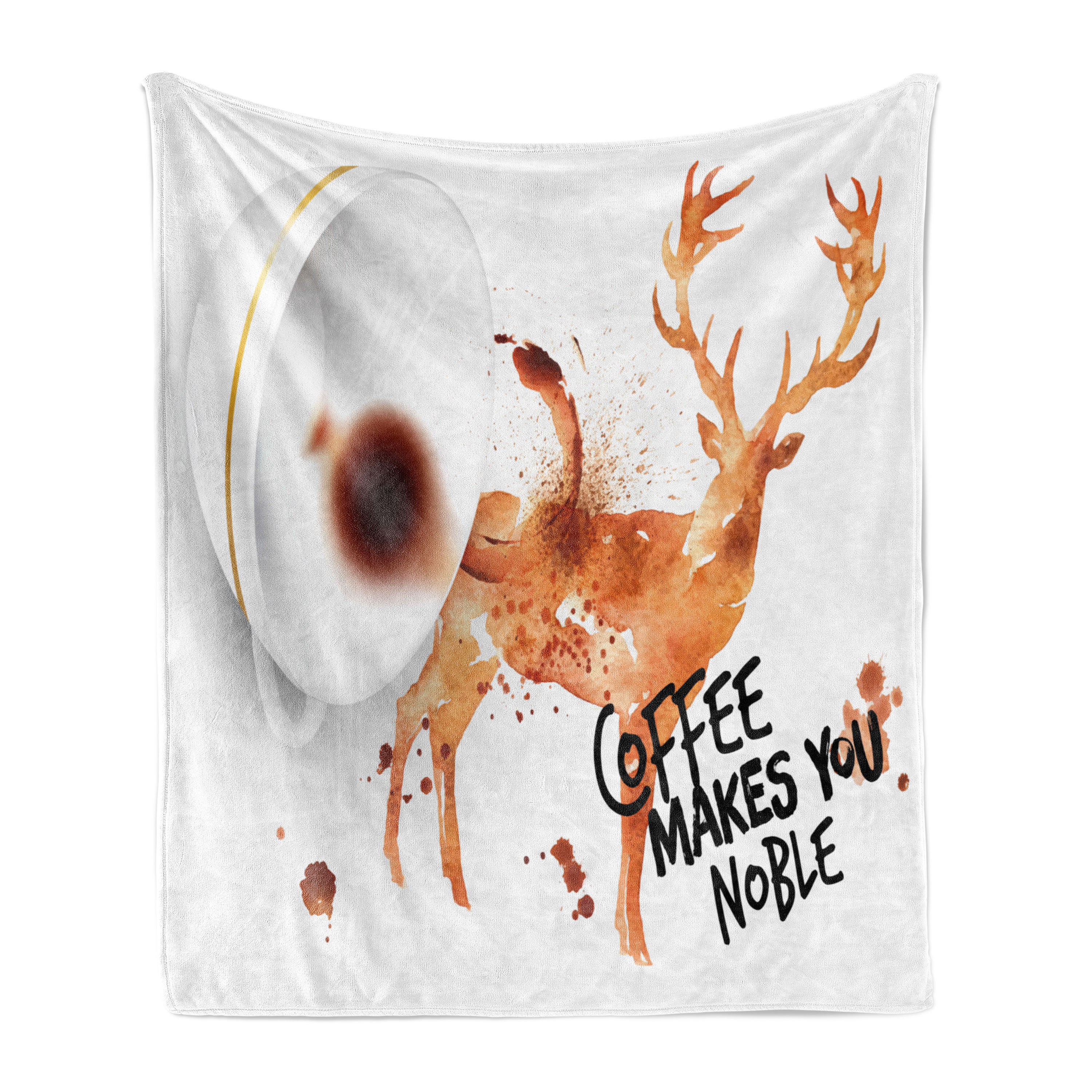 Ambesonne Coffee Art Fleece Throw Blanket Deer Antlers Nature Burnt ...
