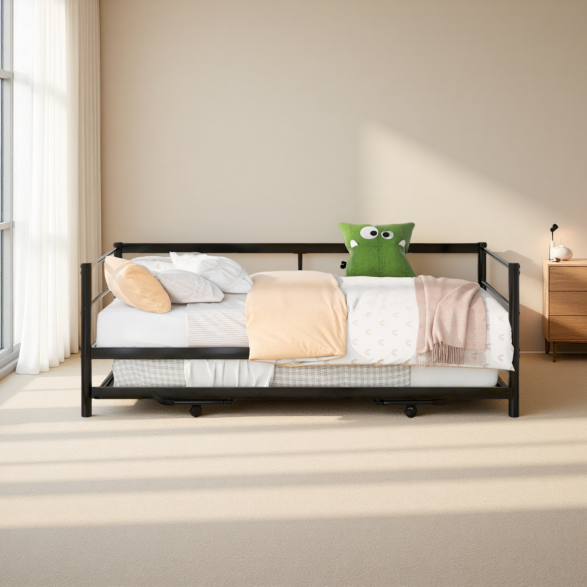 Latitude Run® Twin Size Metal Daybed With Adjustable Trundle - Wayfair ...