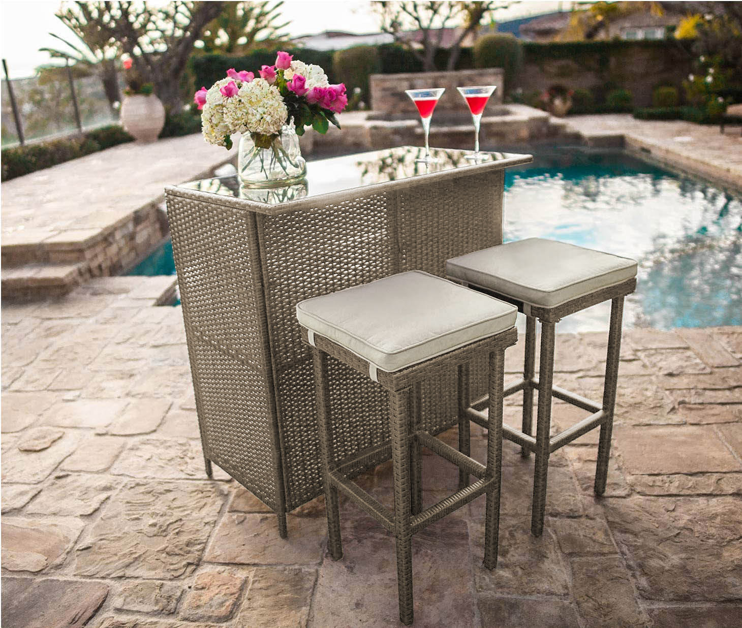 Wade Logan® Cathalene Latitude Run Bar Set with Wicker Outer Material ...