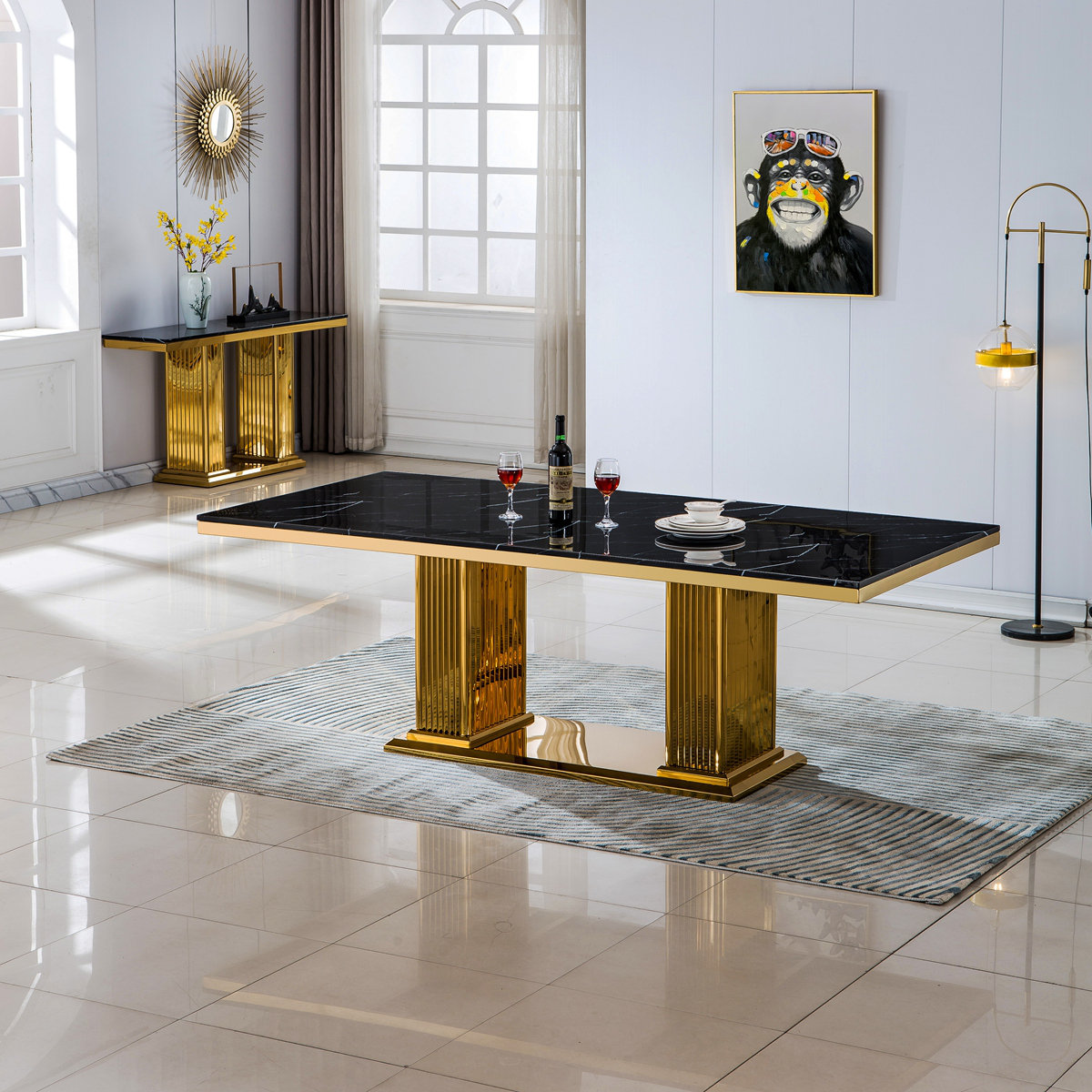 Mercer41 Modern Rectangular Marble Dining Table, 0.71" Thick Marble Top ...