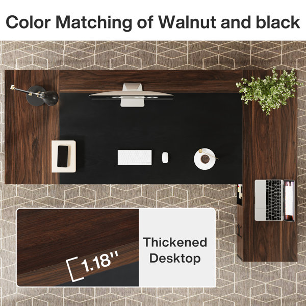 Latitude Run® L-Shaped Executive Office Desk with Drawers and File ...