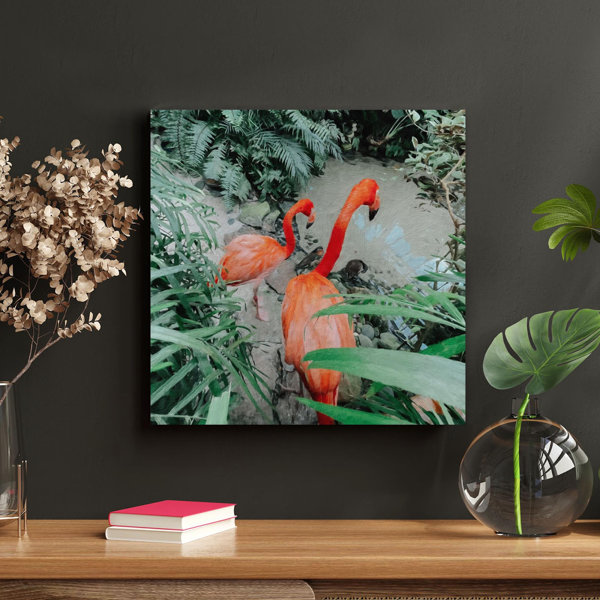 Bayou Breeze " Two Red Flamingos By A Muddy Water Hole " Painting Print ...