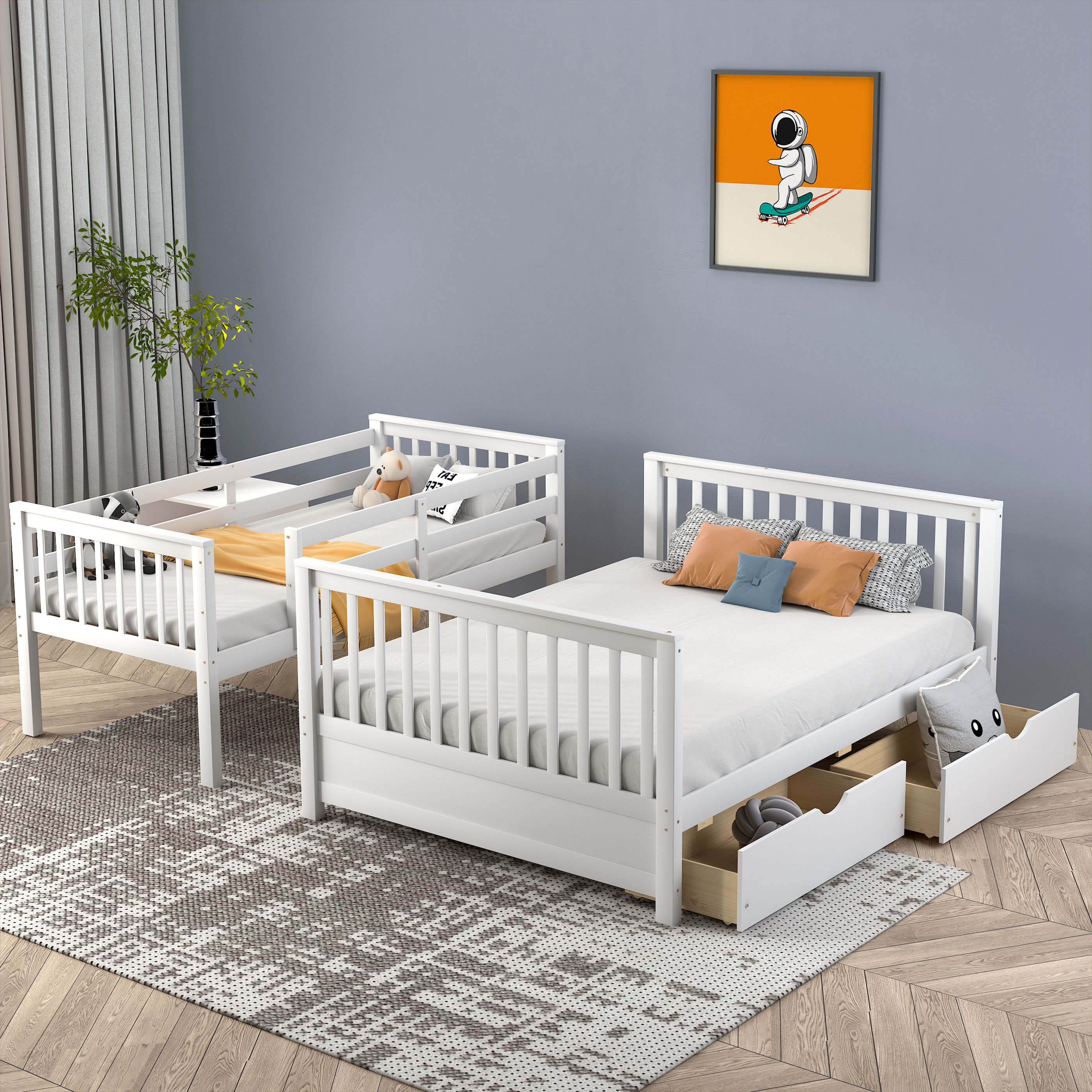 Harriet Bee Gyanendra Twin over Full 2 Drawer Solid Wood Standard Bunk ...