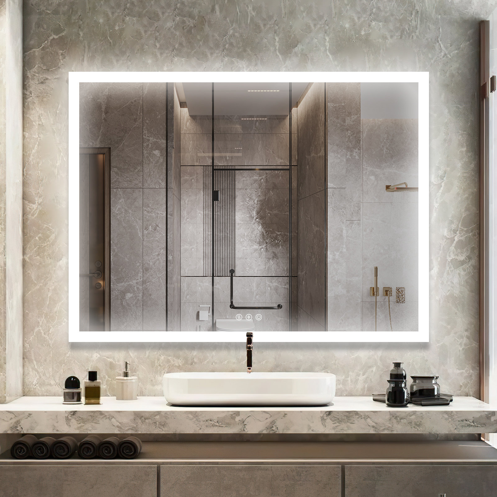 Orren Ellis Mirror with led lighted Bathroom vanity mirrors,3-Colors ...