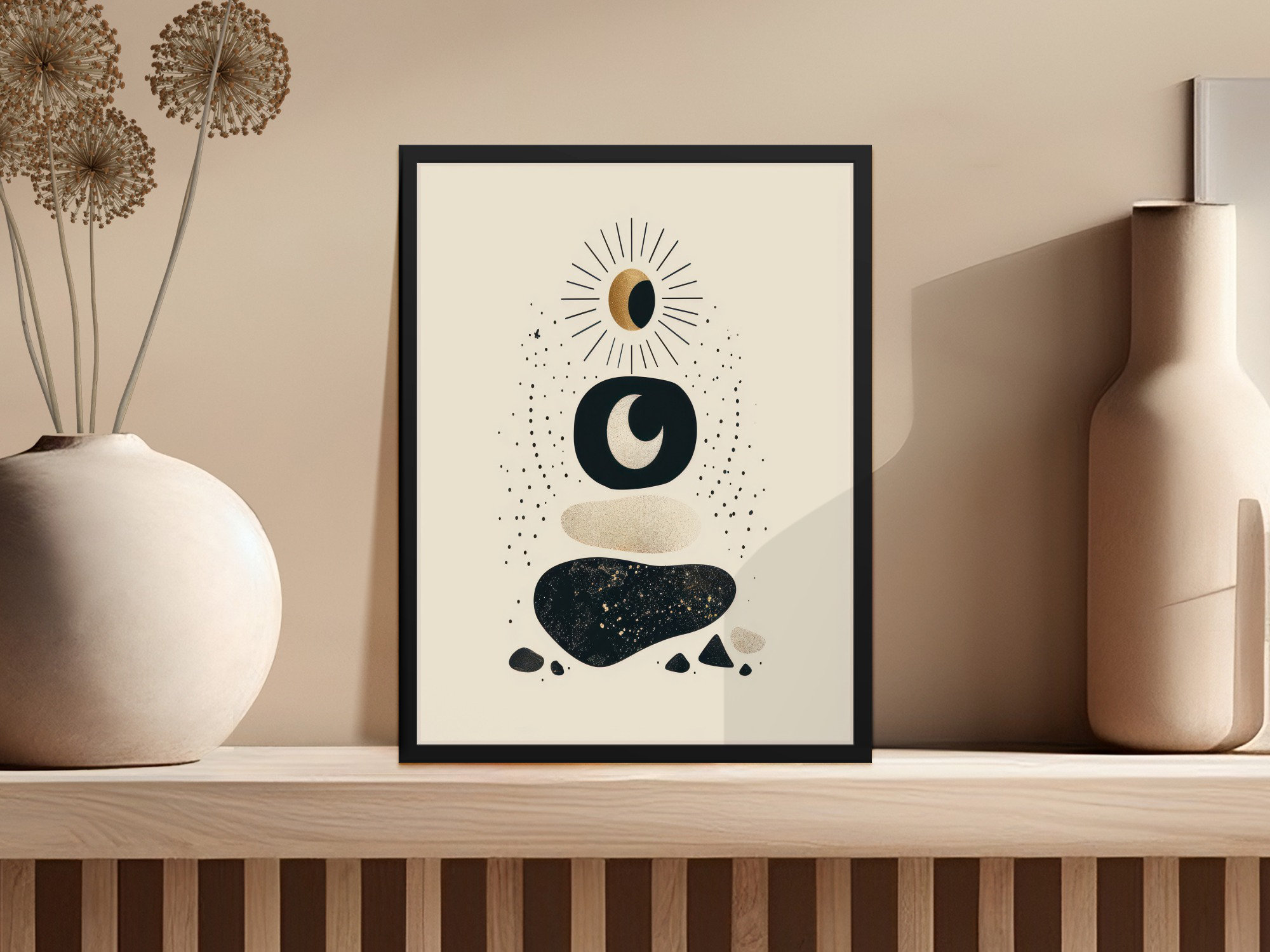 Lark Manor Celestial Balance Sun Moon Abstract Art Modern Framed Poster ...