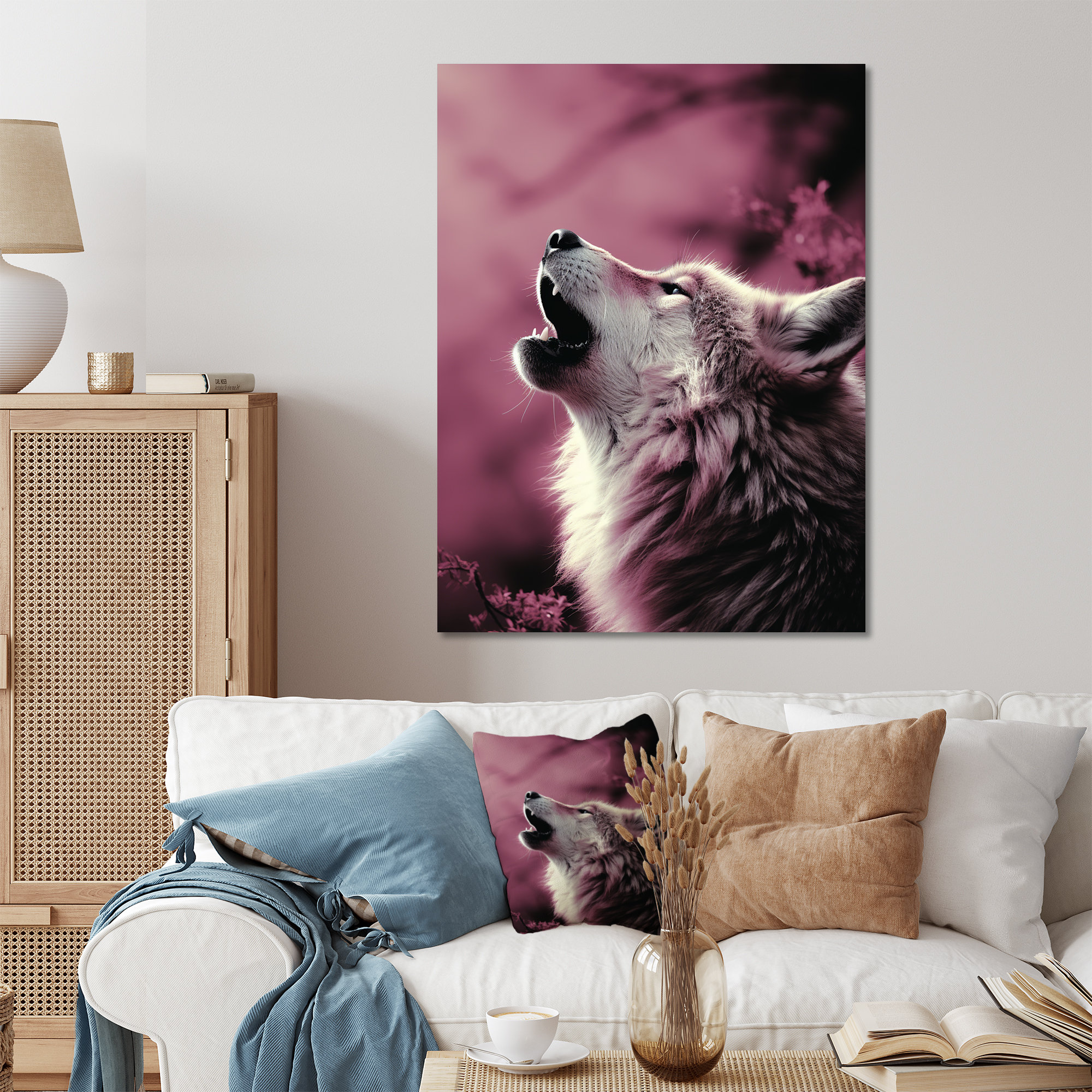 Loon Peak® Pink Howling Wolf At Sunset - Wolf Animal Metal Wall Art ...