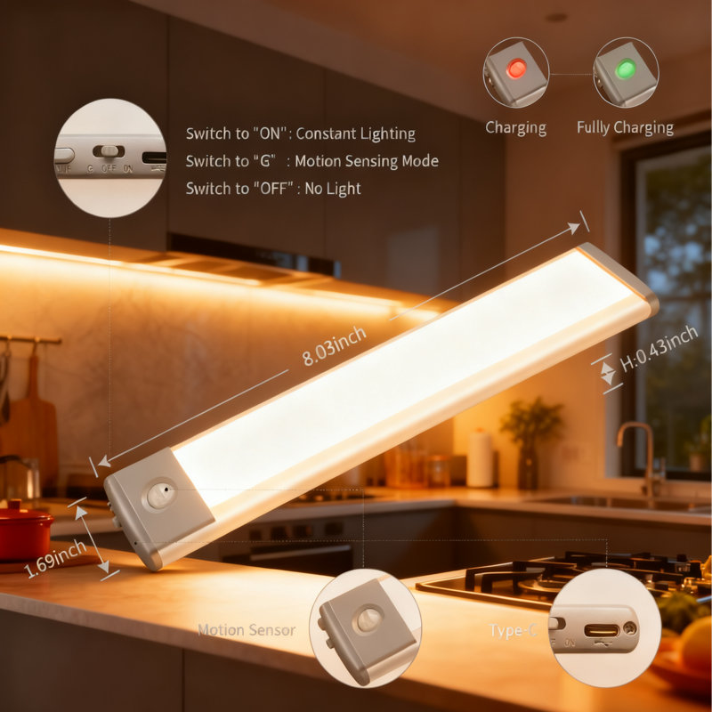 Lepotec USB Rechargeable LED Under Cabinet Light, Wireless Motion ...