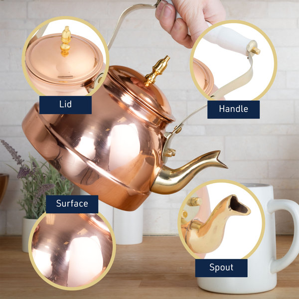 Classic Cuisine Copper Tea Kettle - Teapot for Stovetop with Copper ...