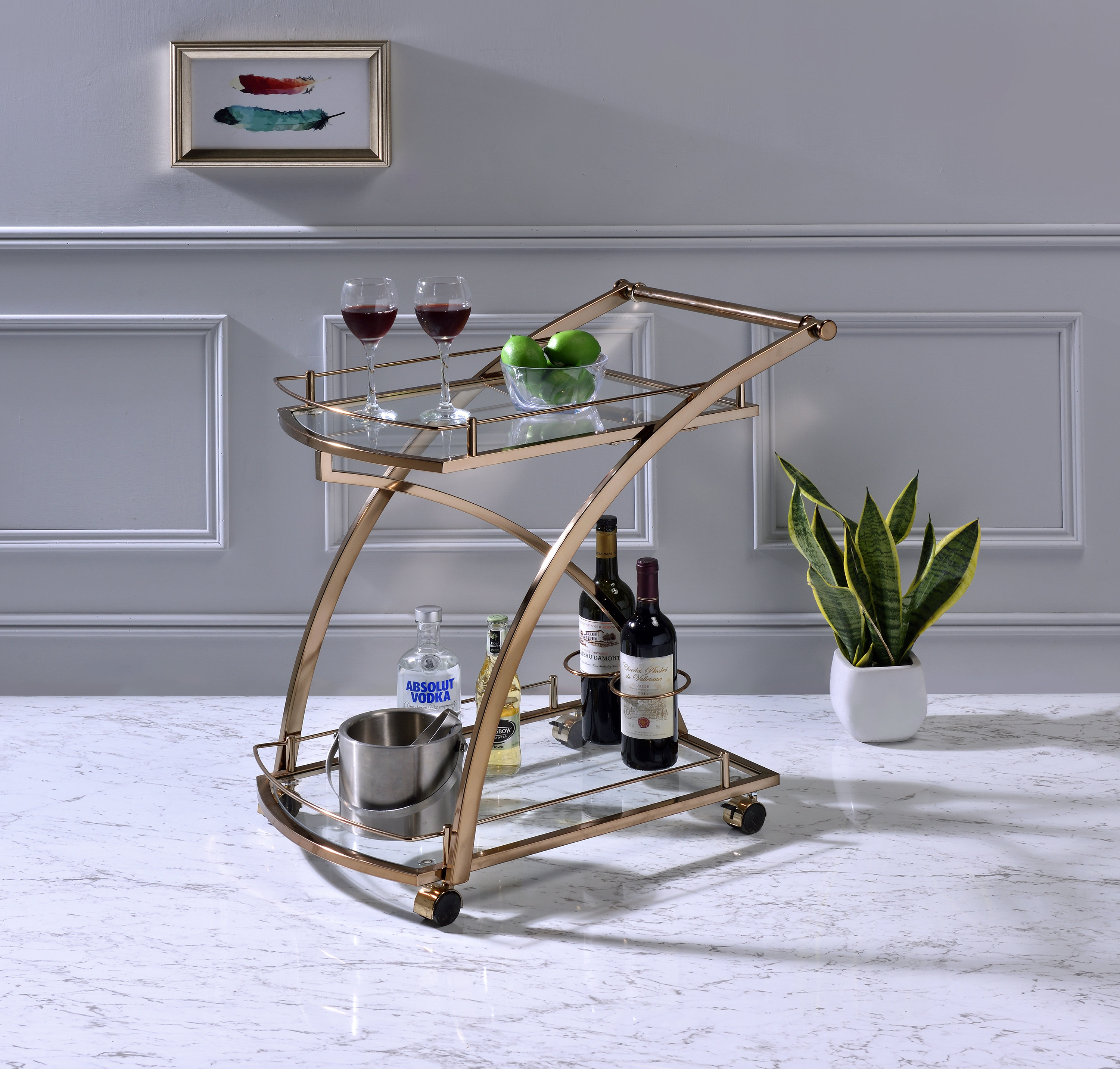 Mercer41 Kungälv Rolling Bar Serving Cart on Lockable Wheels with 2 ...