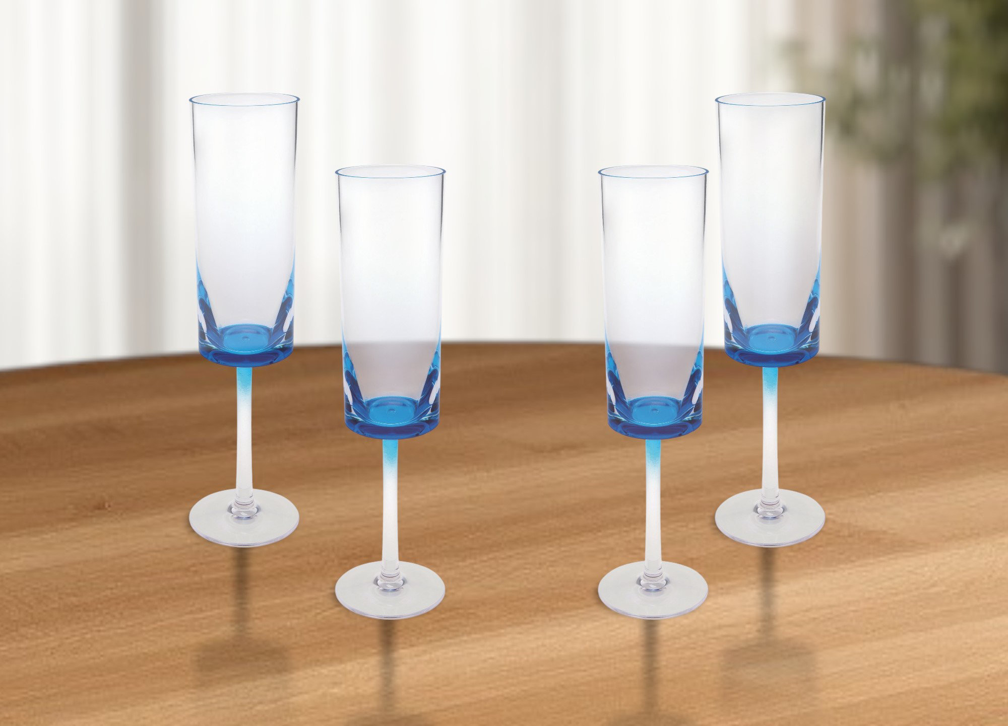 Wrought Studio™ Set of Four Clear and Blue Acrylic Stemmed Flutes | Wayfair