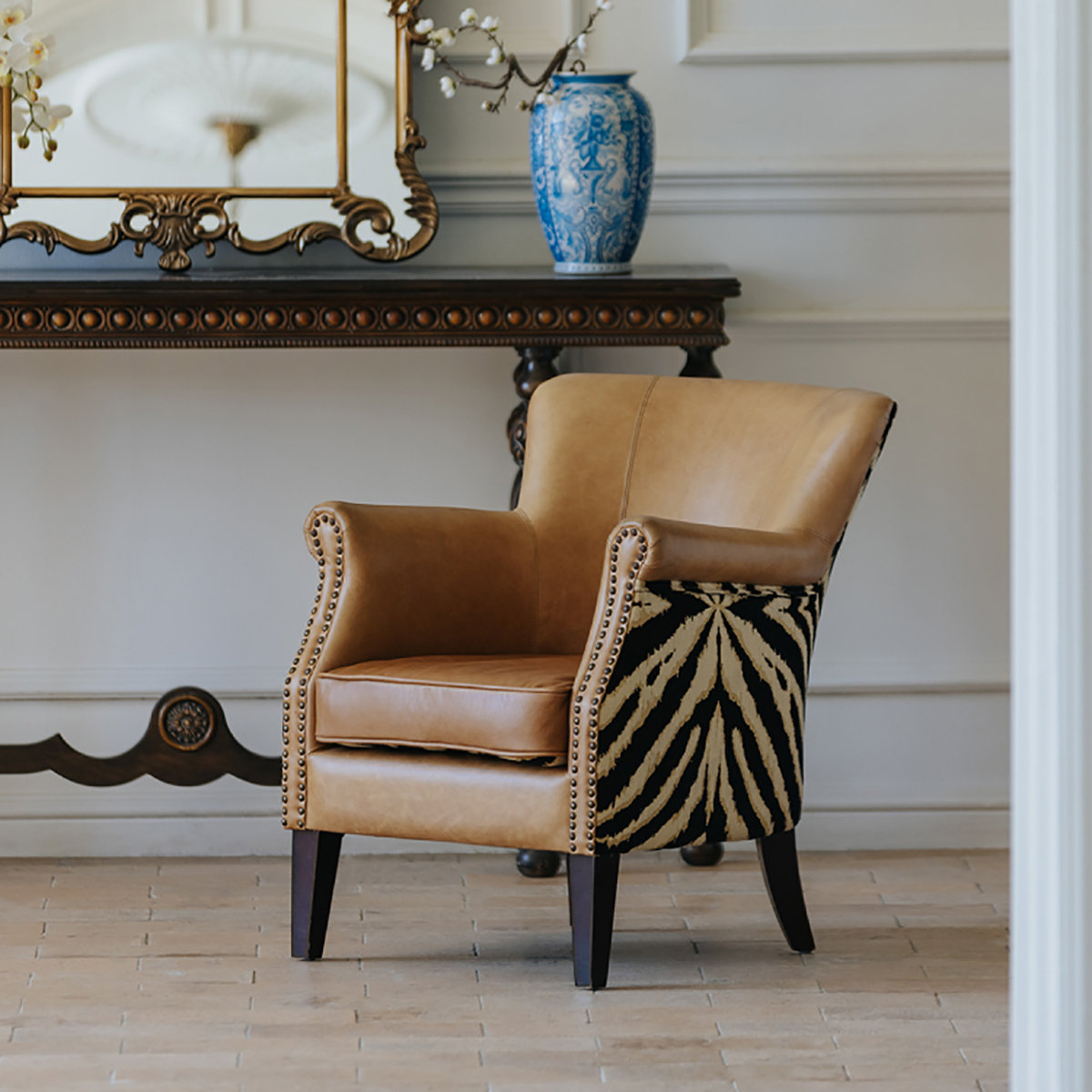 Isla Hopping 25.98"Retro Brown Genuine Leather Arm Chair - Wayfair Canada