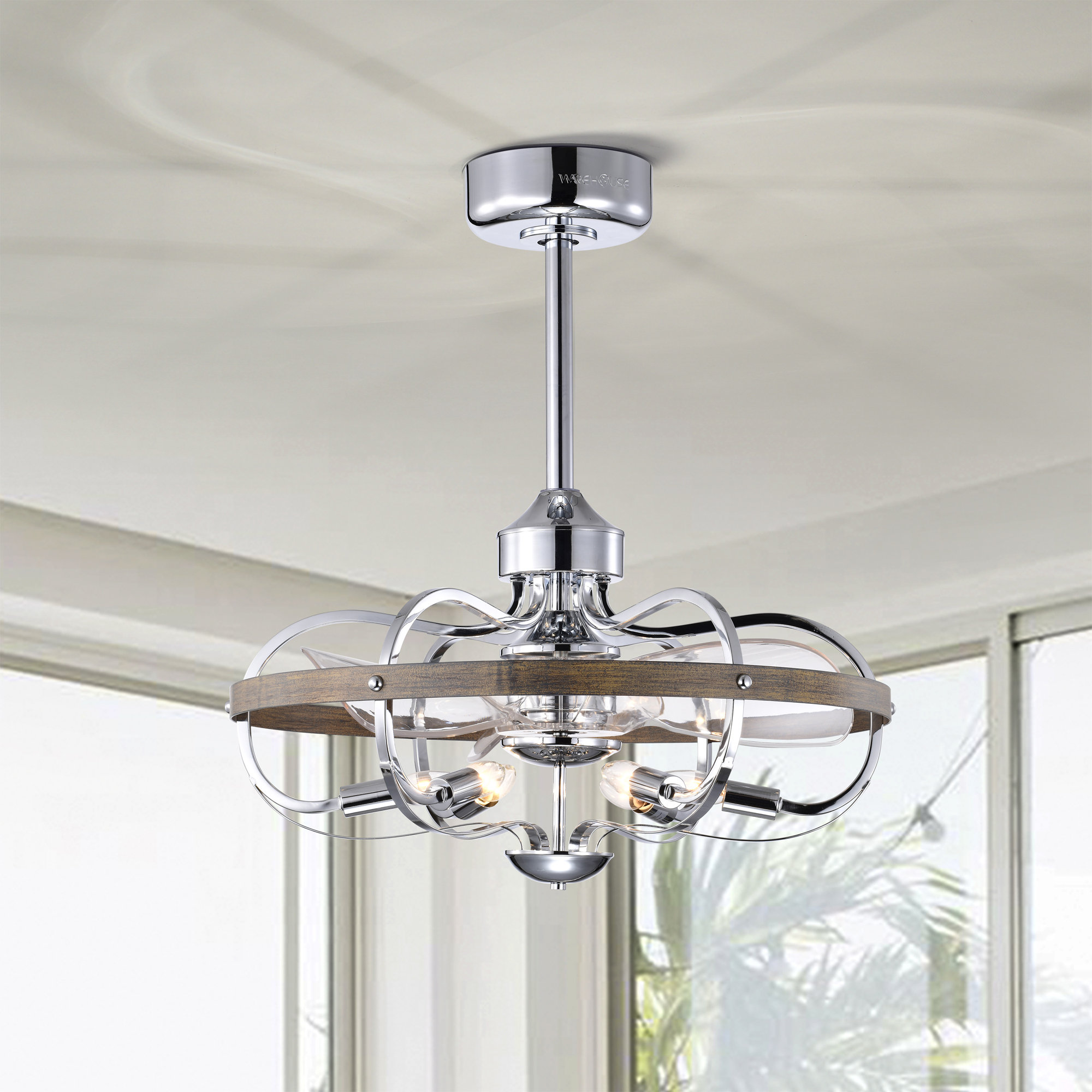 Everly Quinn 20'' 3 - Blade Caged Ceiling Fan with Remote Control and ...